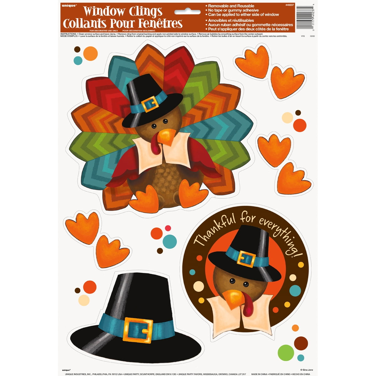 Cute Turkey Thanksgiving Window Cling Sheet - Walmart.com