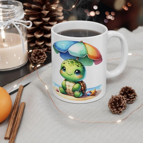 Cute Turtle Beach Scene Mug Summer SeaS1H1ell Umbrella Ceramic Mug ...