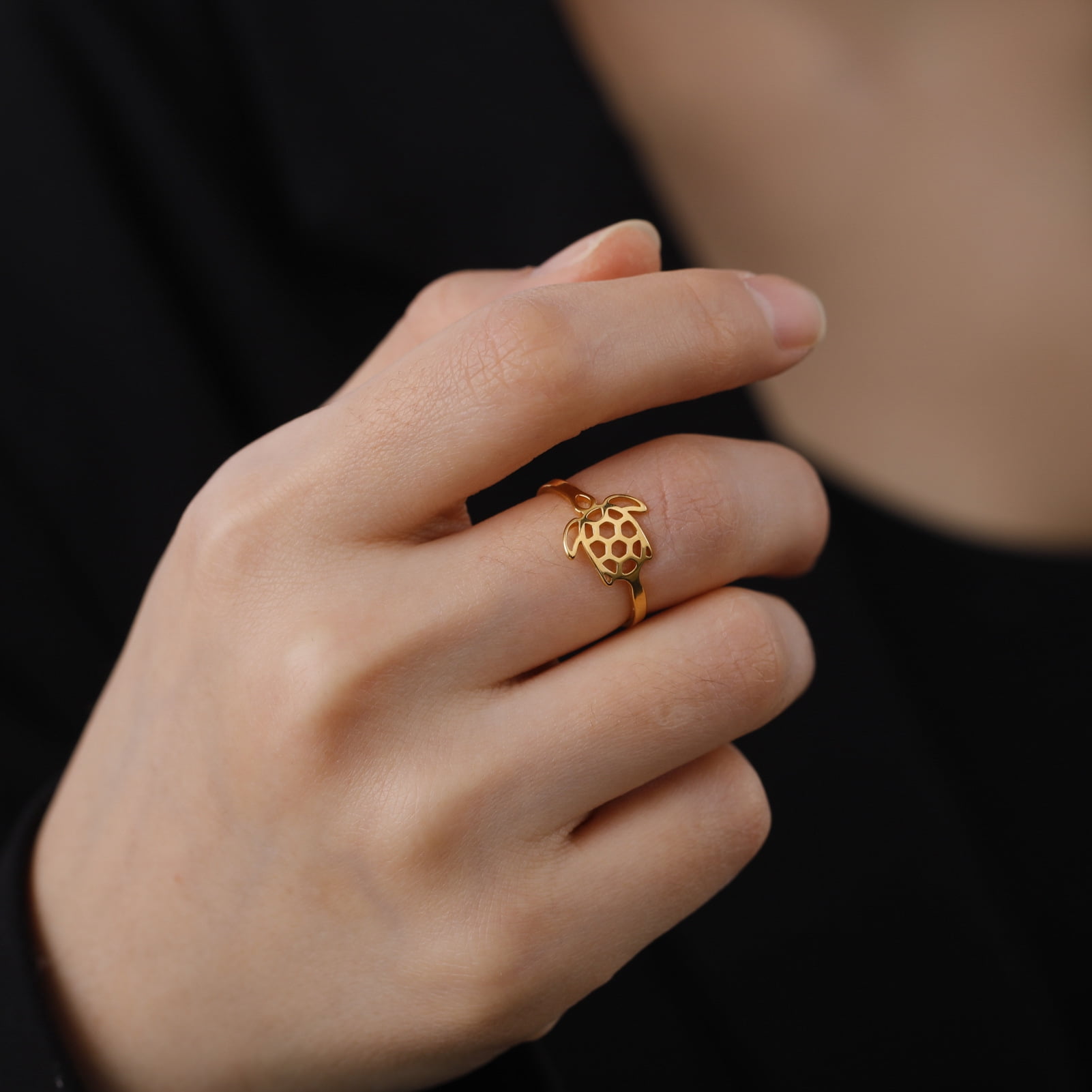 Cute Turtle Ring 14K Yellow Gold Women Finger Rings Fashion Summer Sea ...