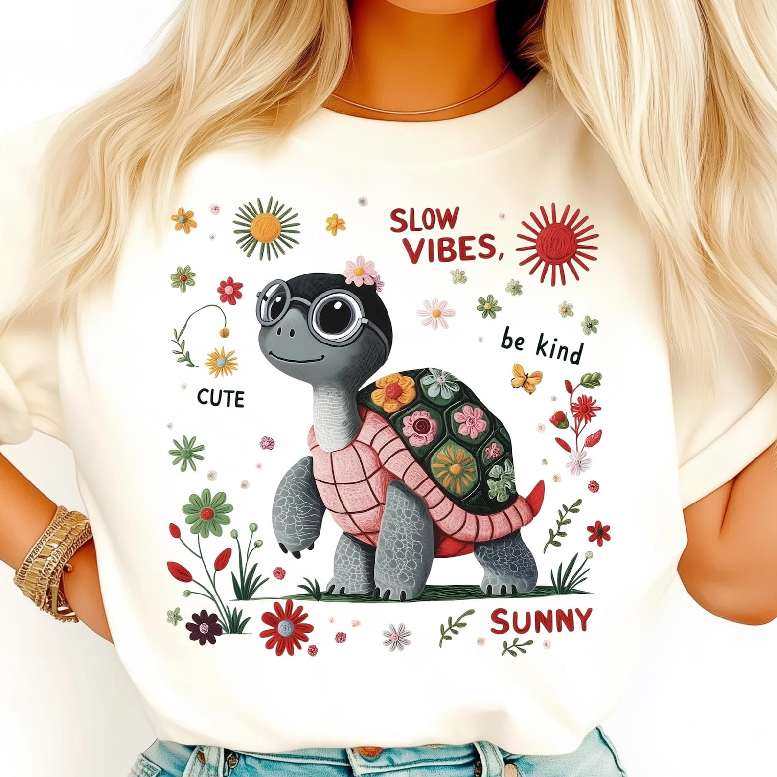 Cute Turtle Shirt, Floral Turtle Shirt, Slow Vibes Shirt, Glasses ...
