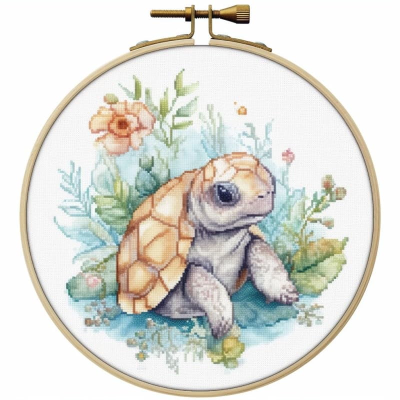 Cute Turtle Starter Easy Cross Stitch Kits Color Stamped Embroidery ...