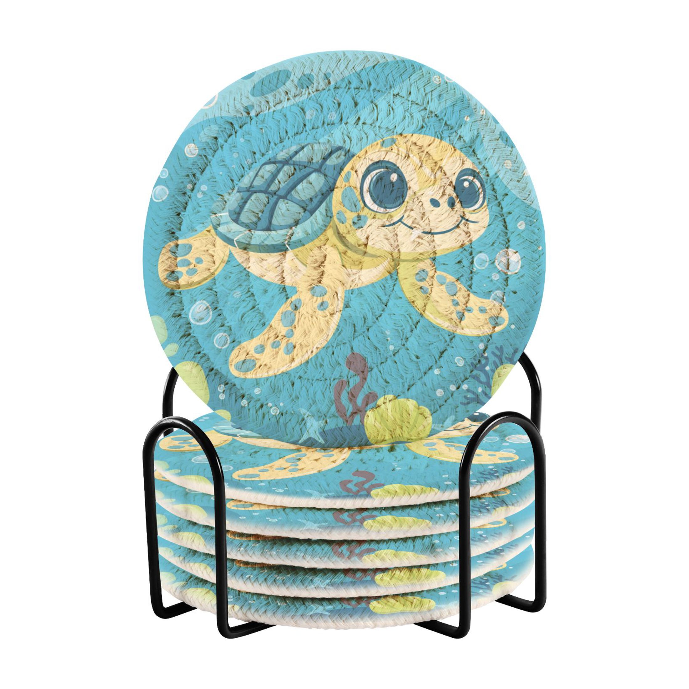 Cute Turtle Swimming Coasters with Holder for Coffee Table 6 Pcs Drink ...