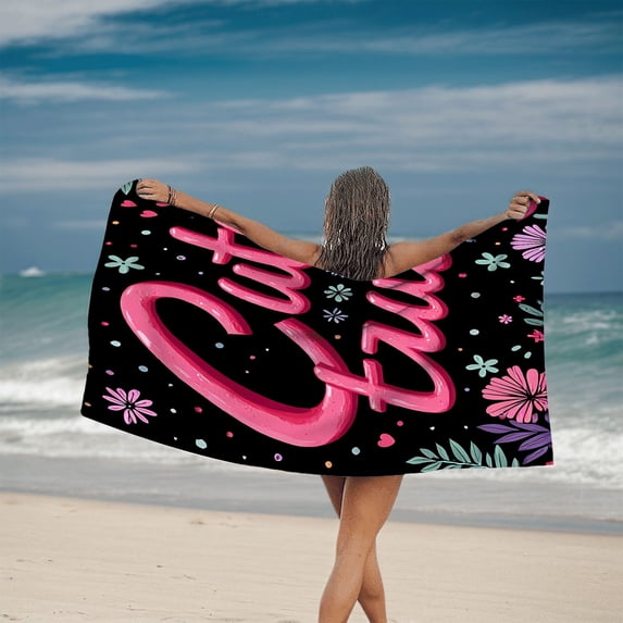 Cute Tuts Vibrant Beach Towel - Playful Cursive Design with Colorful ...