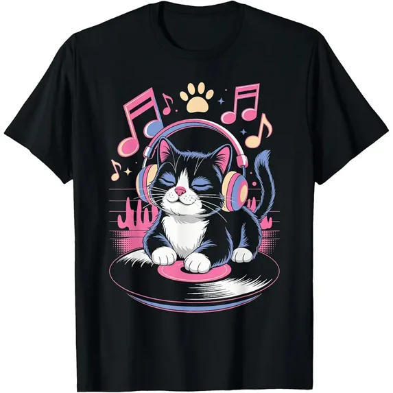 Cute Tuxedo Cat DJ Graphic Music Lover Unisex Short Sleeve Tee ...