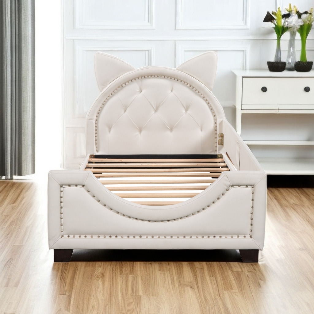 Cute Twin Size Upholstered Daybed, Wooden Platform Bed Frame with ...