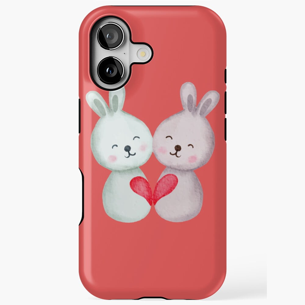 Cute Two Bunnies In Love Romance Art iPhone Case 17 through 11 Pro Max ...