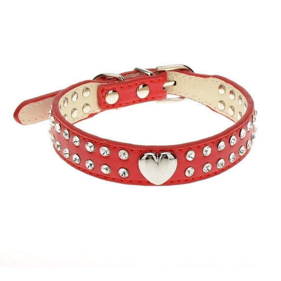 Cute Two Rows Rhinestone Dog Collar Heart Bling Puppy Collar Fancy ...