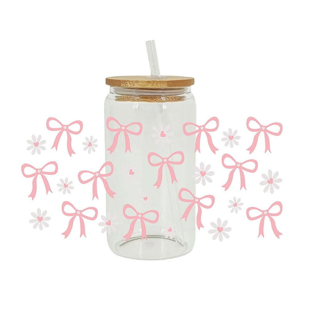 Cute UV DTF Cup Wraps for 16 oz Glass Water Bottle, Bow Uvdtf Transfer ...