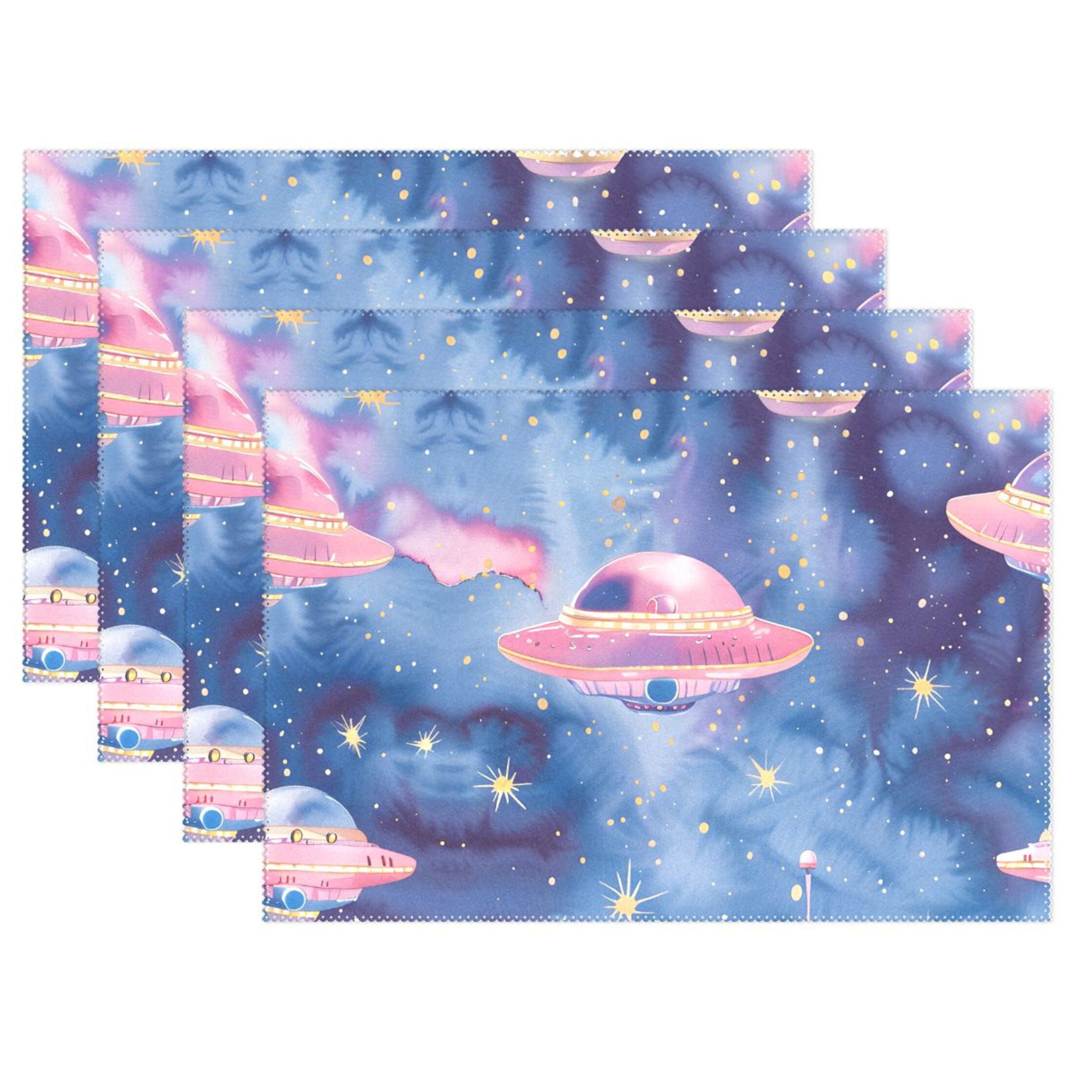 Cute Ufos in Starry Sky Table Mat Rectangle Placemat 4 Pcs for Kitchen ...