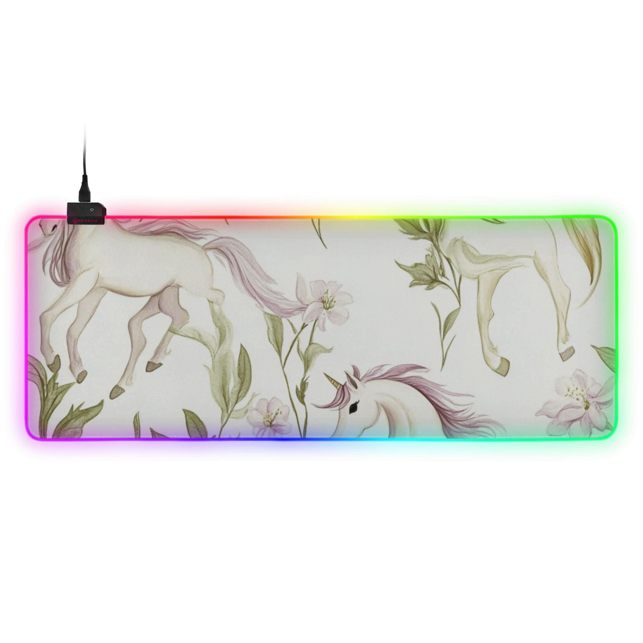 Cute Unicorn Figure RGB Gaming Mouse Pad Large Keyboard Mat Rubber Base ...