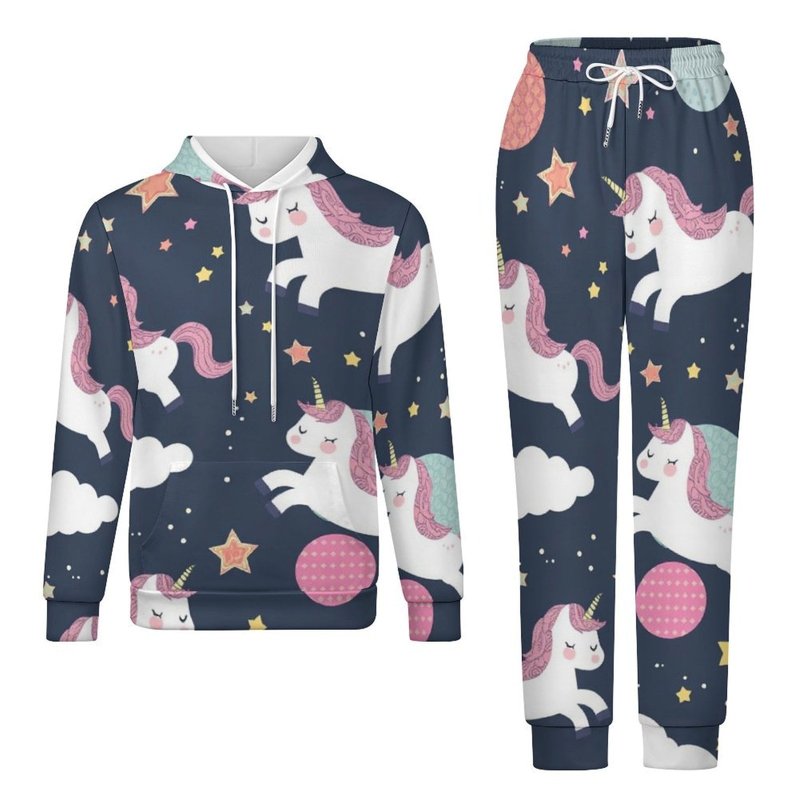 Cute Unicorn Galaxy Pattern Hoodie And Pants Set Tracksuit Men Women ...