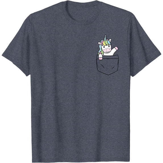 Cute Unicorn Graphic Pocket T-Shirt - Black Crew Neck Tee for Everyday ...