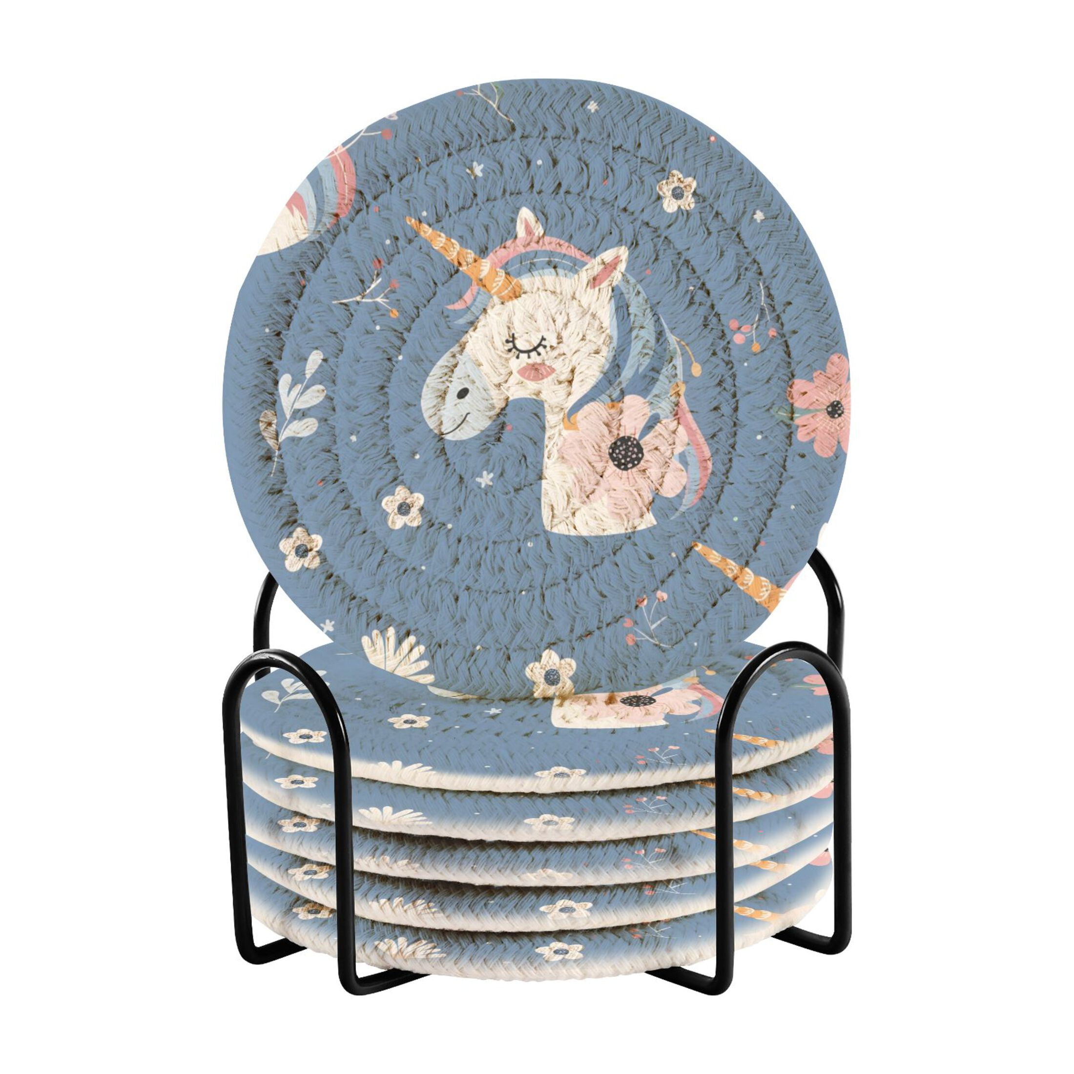 Cute Unicorn Head and Flowers Coasters with Holder for Coffee Table 6 ...