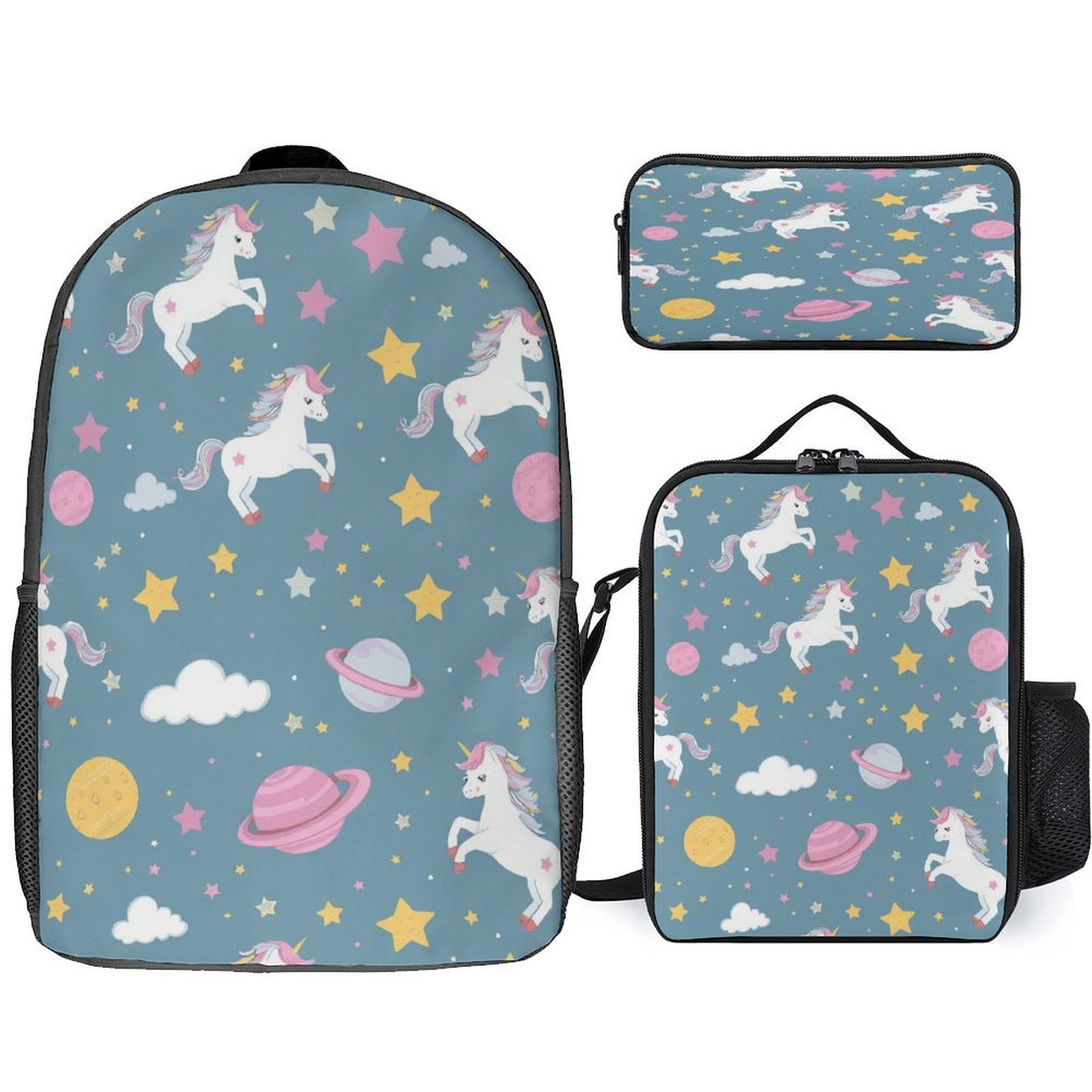 Cute Unicorn Pattern 3Set Bags for TeenCasual Women Backpack Bookbag ...