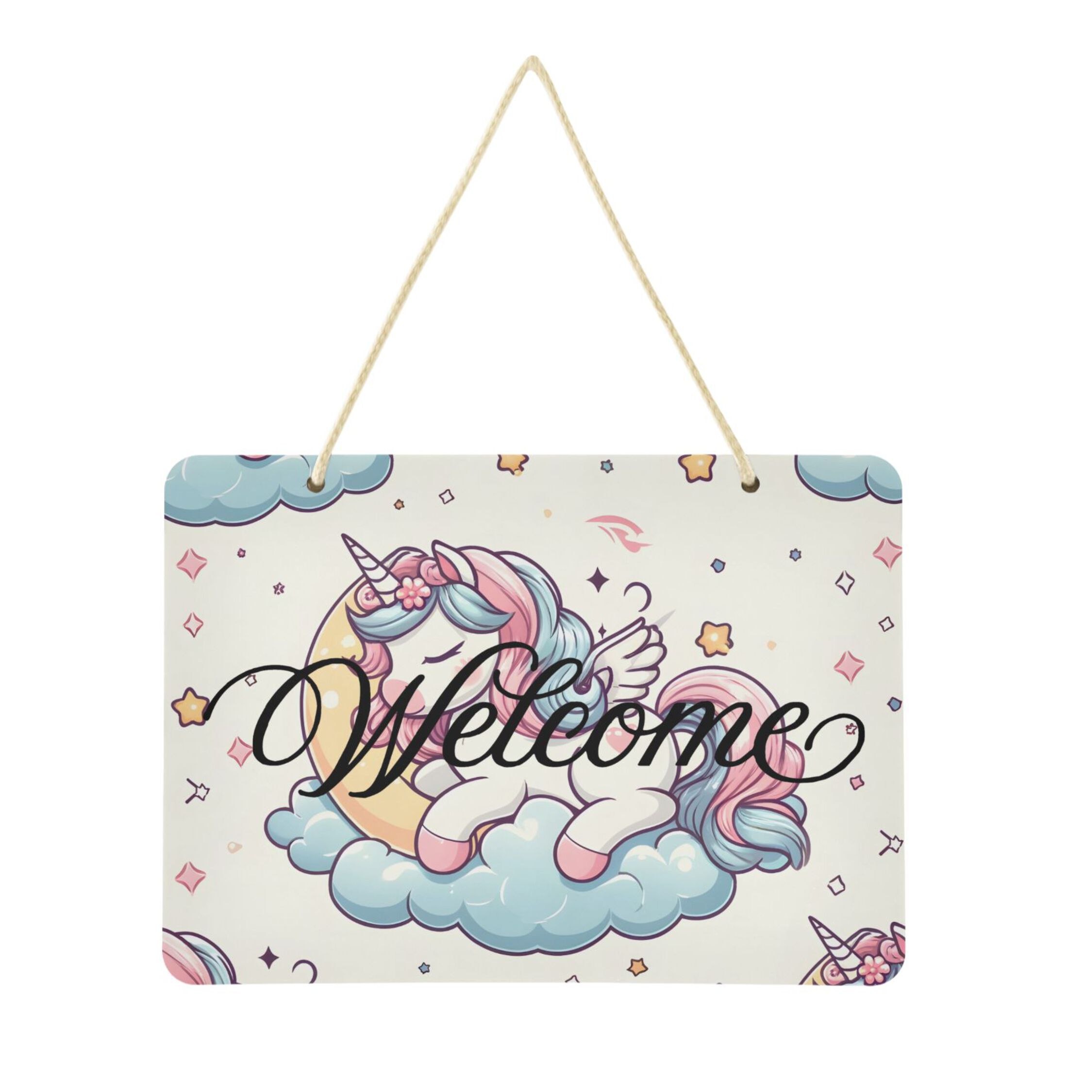Cute Unicorn Pegasus Sleep Welcome Sign Front Door PVC 14x10 inch ...