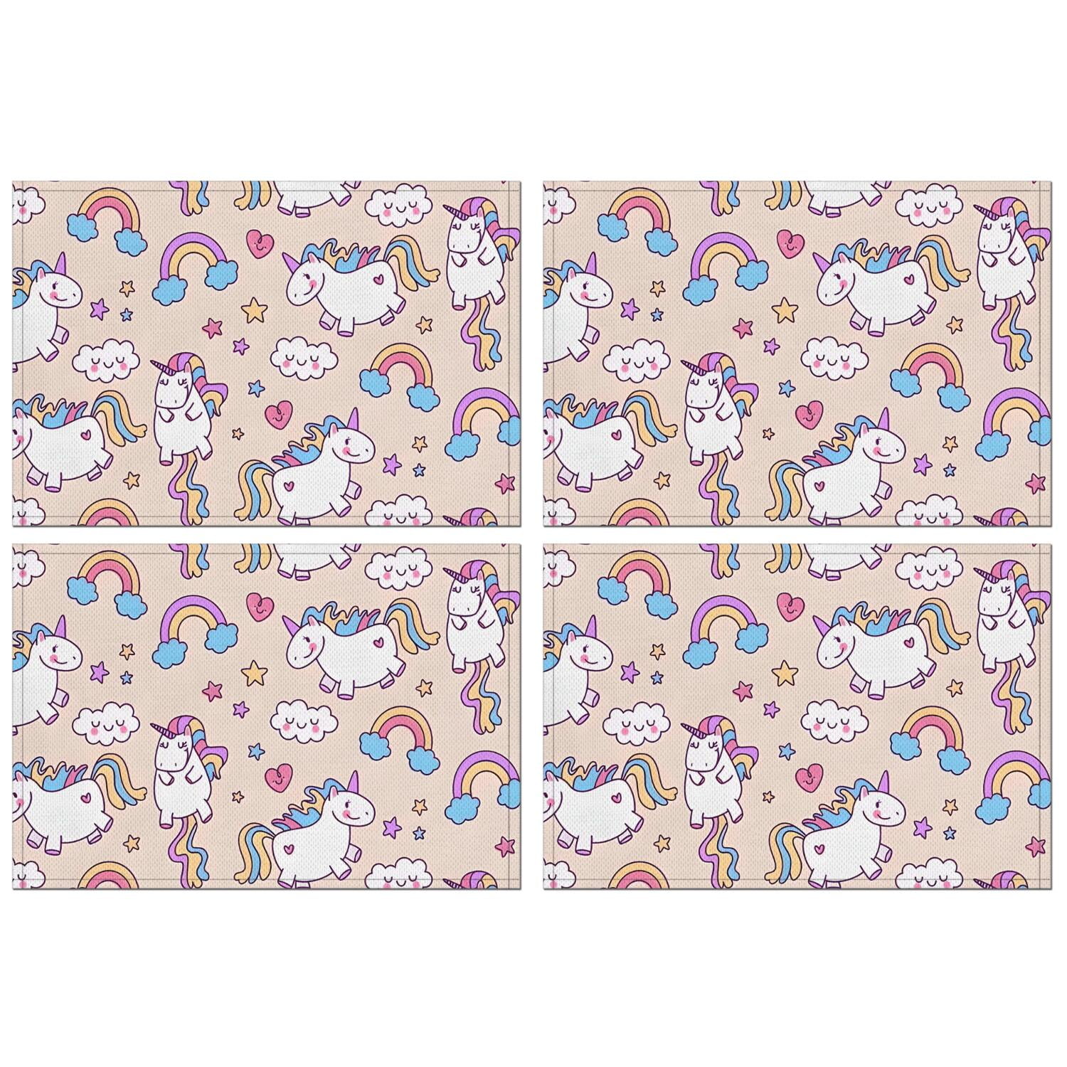 Cute Unicorn Rainbow Cloud Pattern Summer Placemats Table Placemats Set ...