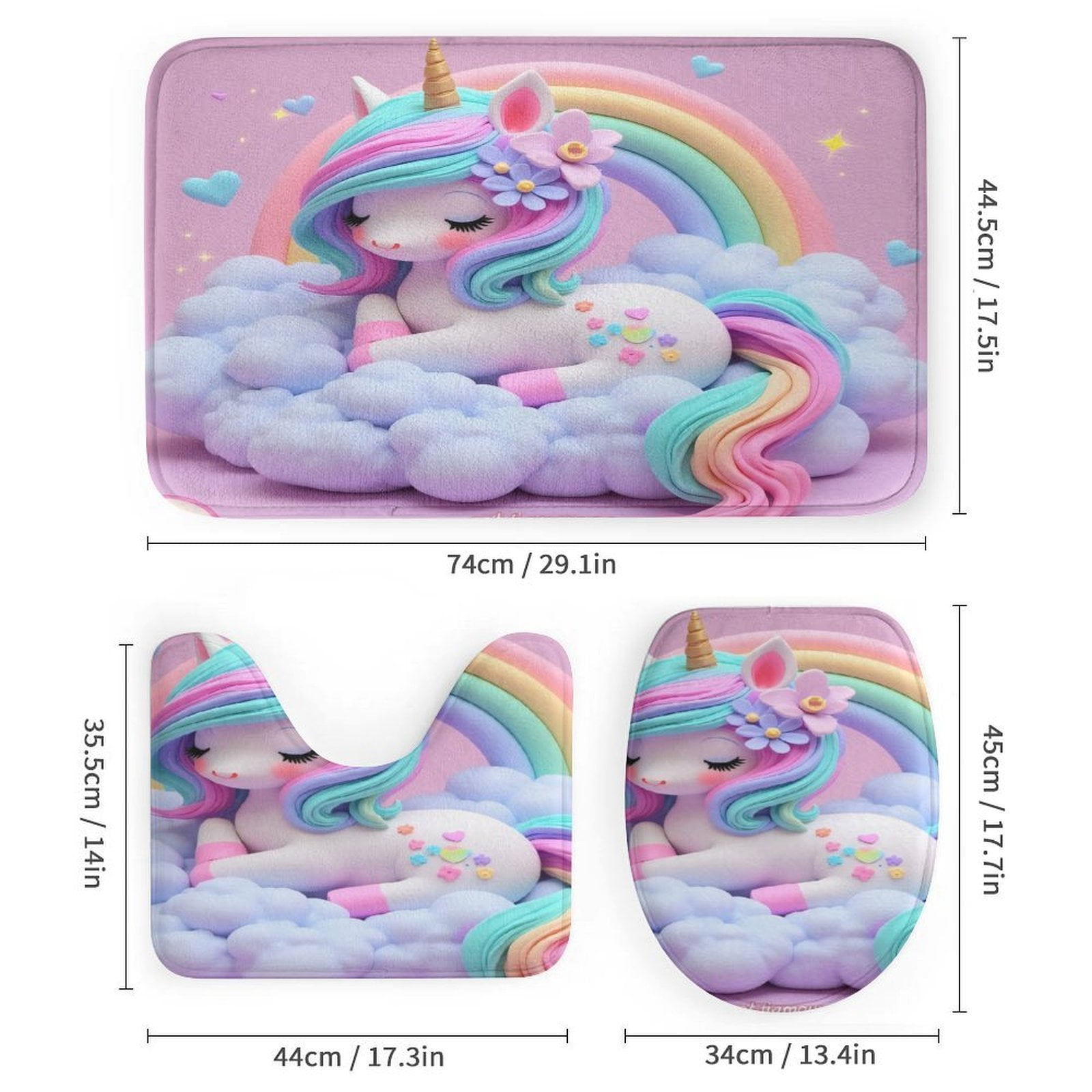 Cute Unicorn Rainbow Clouds Bathroom Mats Sets 3 Piece, Bath Mat Earth ...