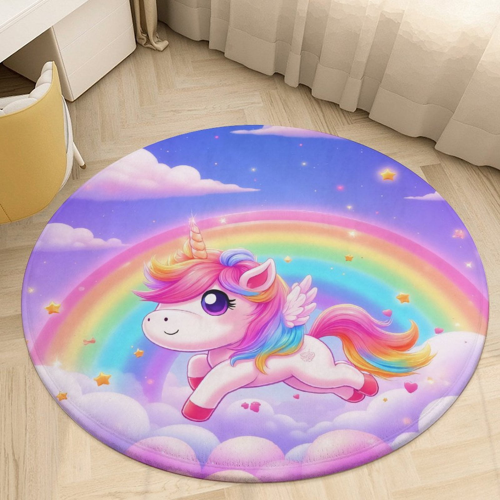 Cute Unicorn Rainbow Sky Round Area Rugs for Bedroom Living Room, 3FT ...