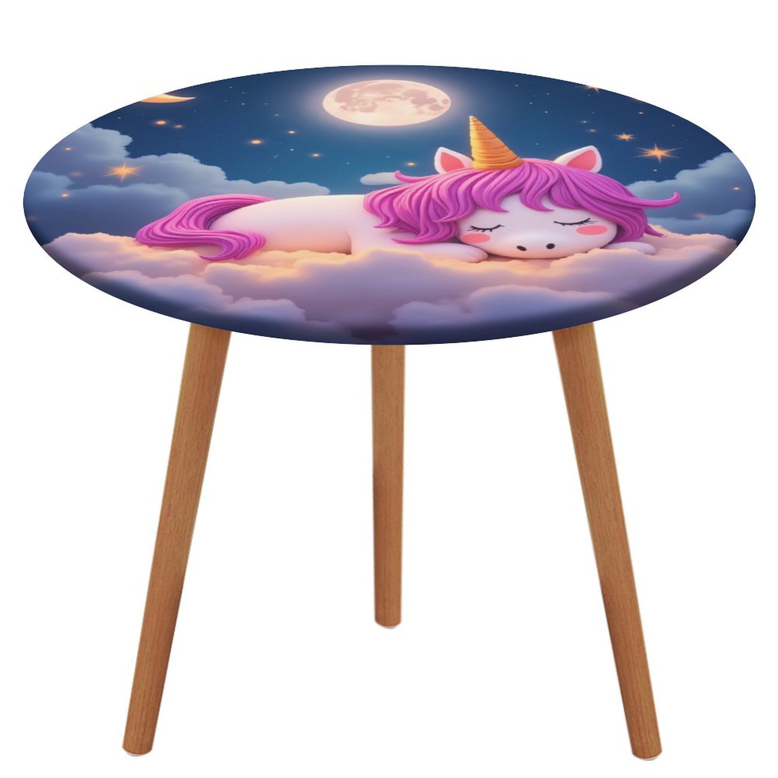 Cute Unicorn Sleeping on Clouds Round Fitted Tablecloth Elastic Table ...