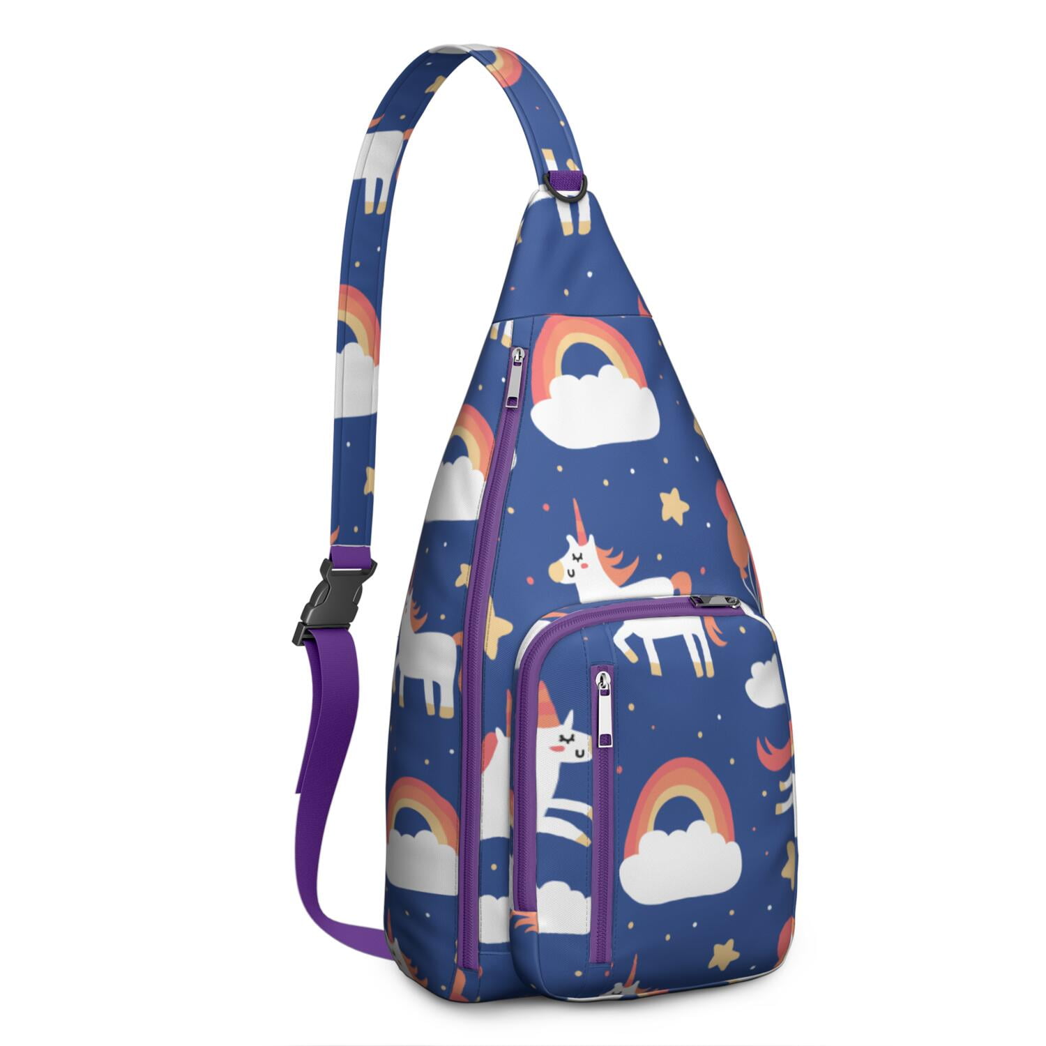 Cute Unicorn Sling Backpack - Rainbow & Stars Print Crossbody Bag with ...