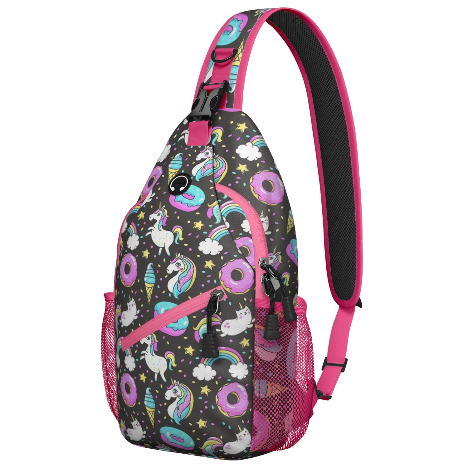 Cute Unicorn and Butterfly Fantasy Scene Sling Backpack, Rainbow ...