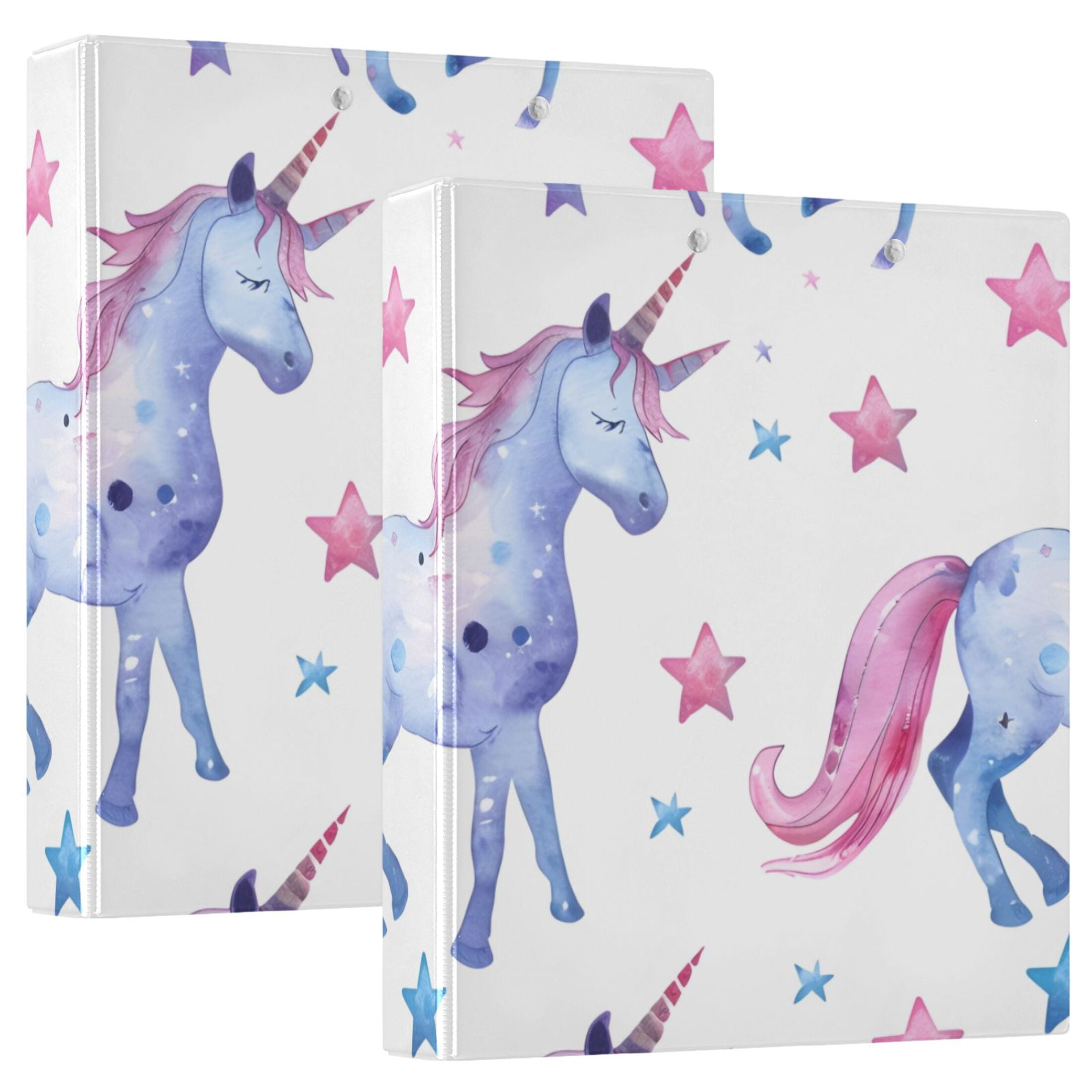 Cute Unicorn and Stars Hardcover 3 Ring Binder 1.5 inch Round Rings ...