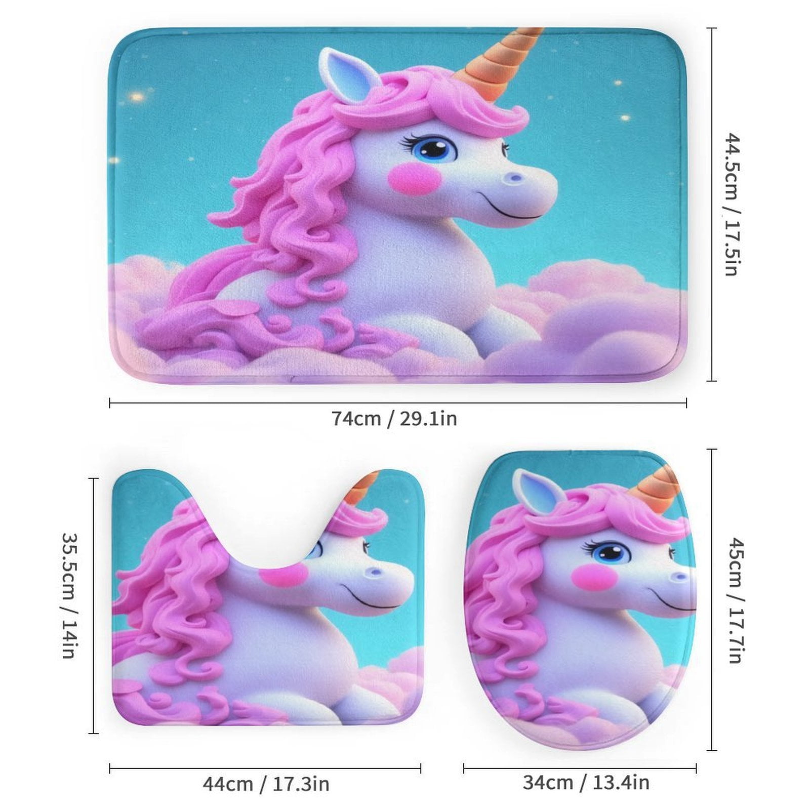 Cute Unicorn in Clouds Bathroom Mats Sets 3 Piece, Bath Mat Earth Quick ...