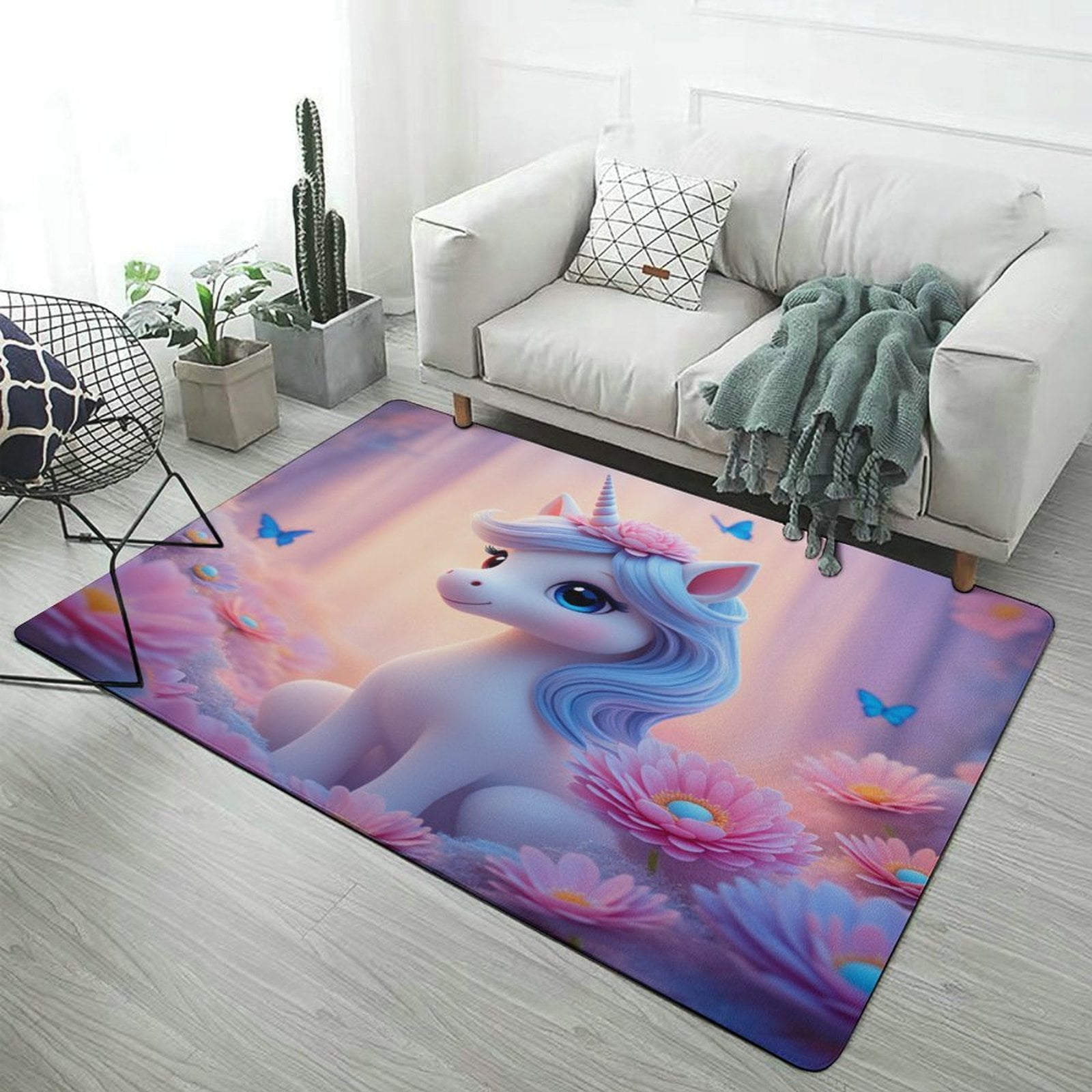 Cute Unicorn in Floral Fantasy(1)-2 Carpet Style Living Room Bedroom ...