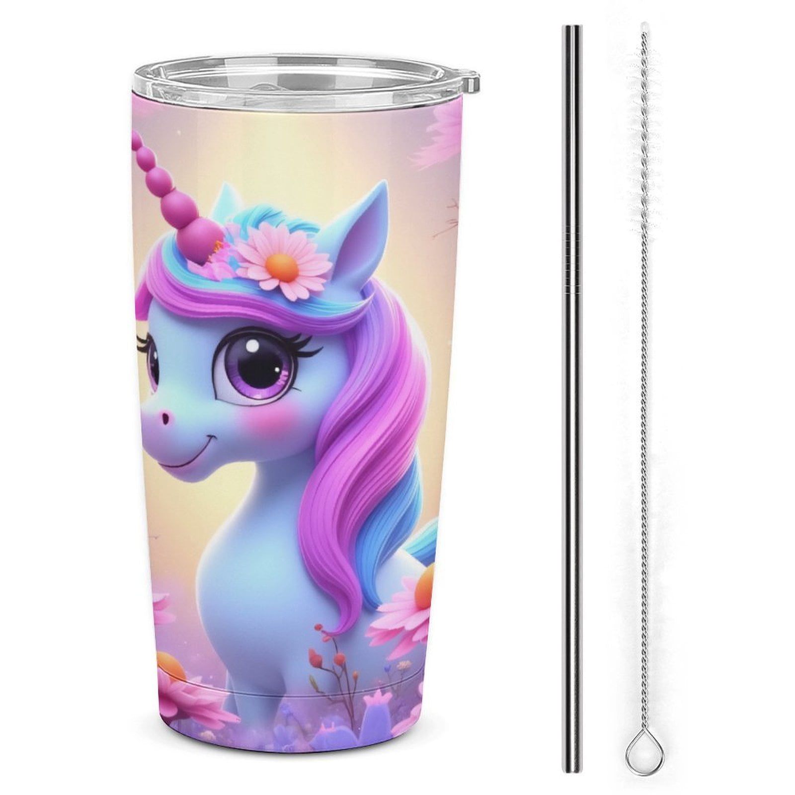 Cute Unicorn in Floral Fantasy 20oz Tumbler with Lid And Straw ...