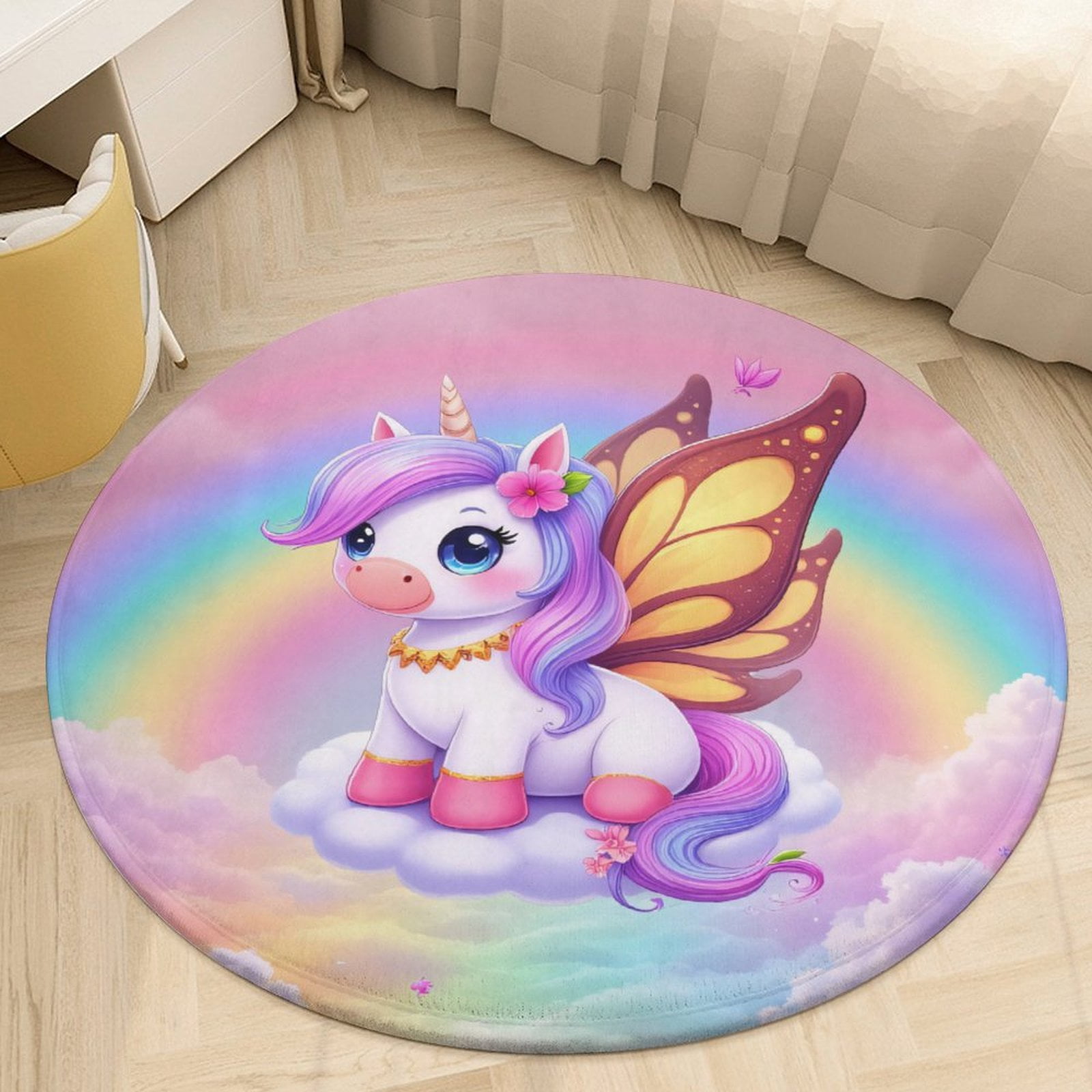 Cute Unicorn on Rainbow Clouds Round Area Rugs for Bedroom Living Room ...