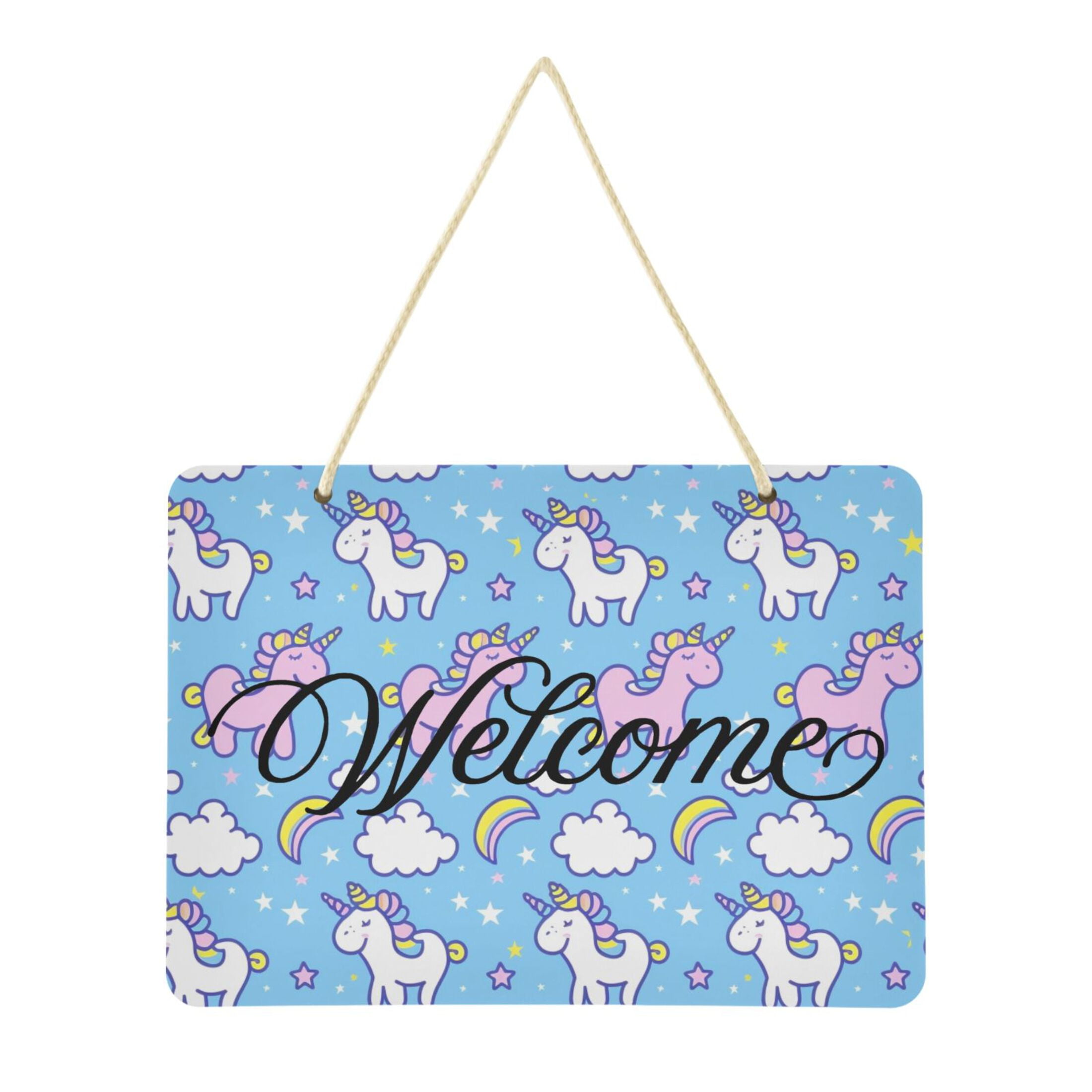 Cute Unicorn with Cloud Welcome Sign Front Door PVC 14x10 inch Hanger ...