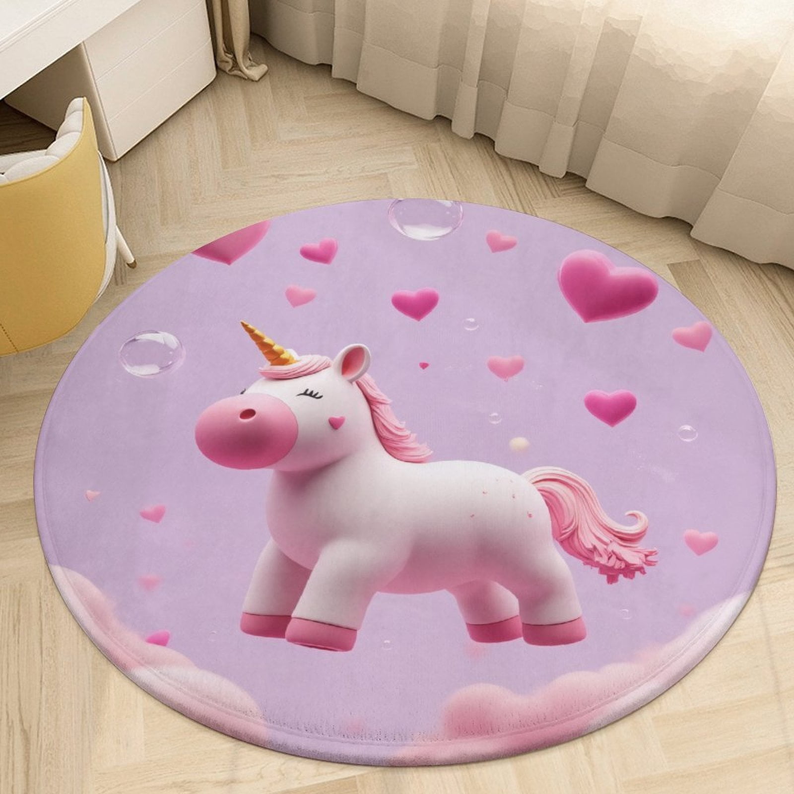 Cute Unicorn with Hearts And Clouds Round Area Rugs for Bedroom Living ...
