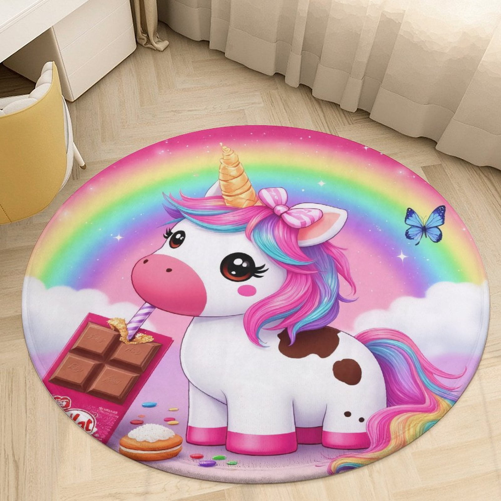 Cute Unicorn with Rainbow And Chocolate Round Area Rugs for Bedroom ...