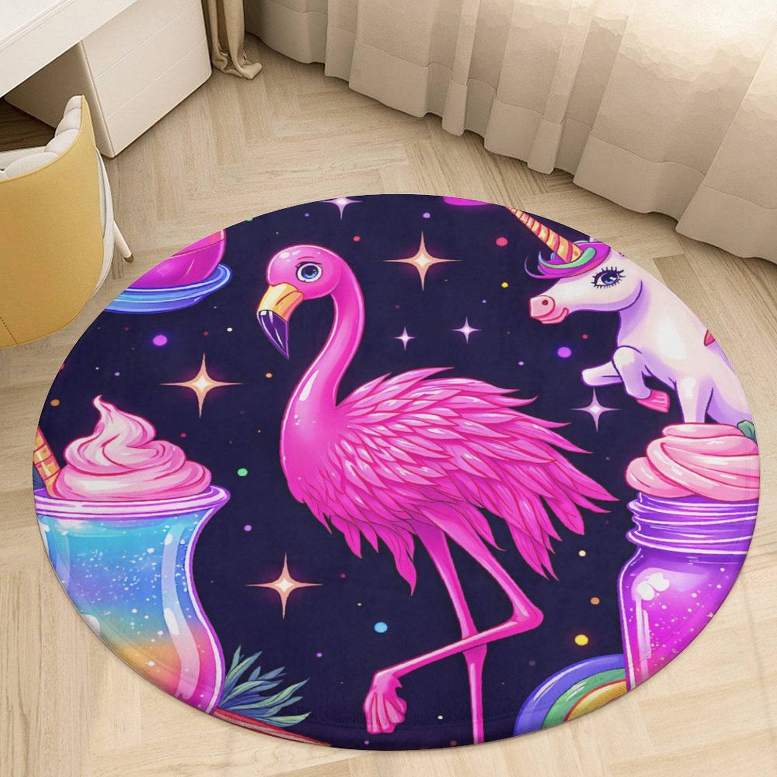 Cute Unicorn with Rainbow Round Area Rugs for Bedroom Living Room, 4FT ...