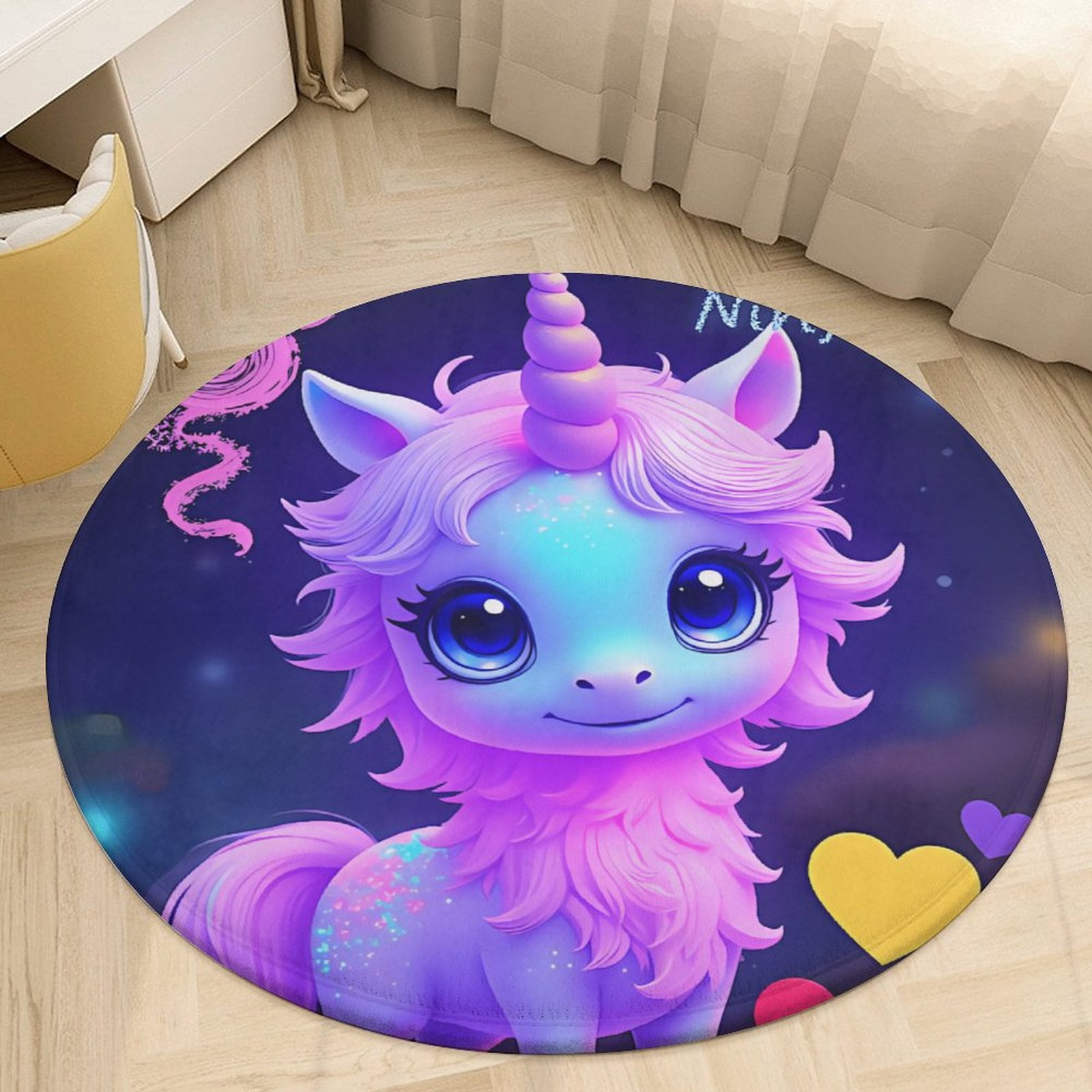 Cute Unicorn with Rainbow Round Area Rugs for Bedroom Living Room, 4FT ...