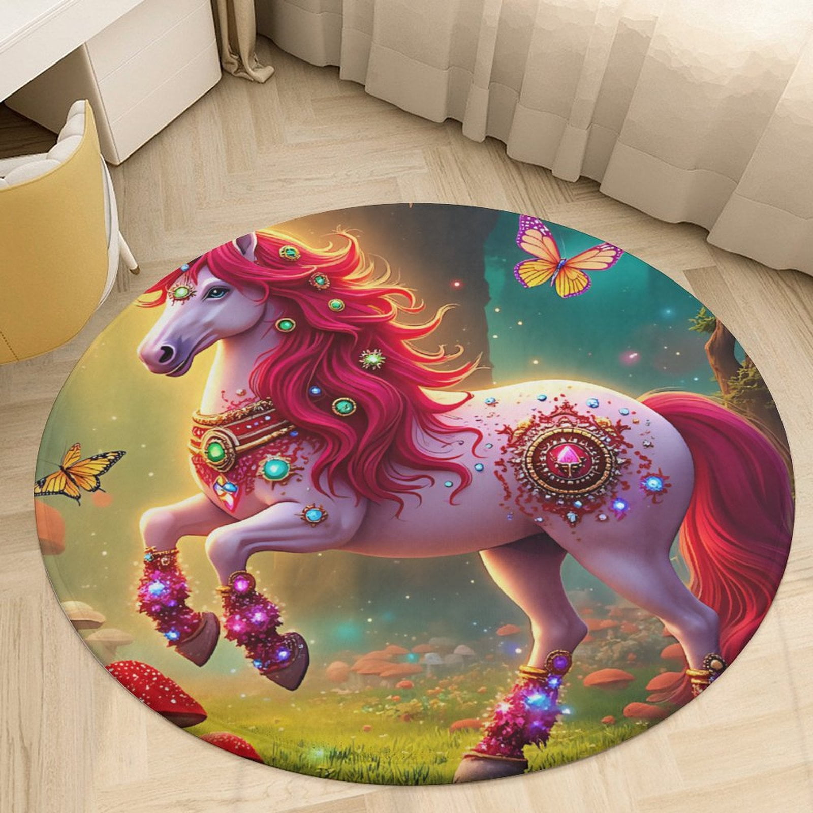 Cute Unicorn with Rainbow Round Area Rugs for Bedroom Living Room, 5FT ...