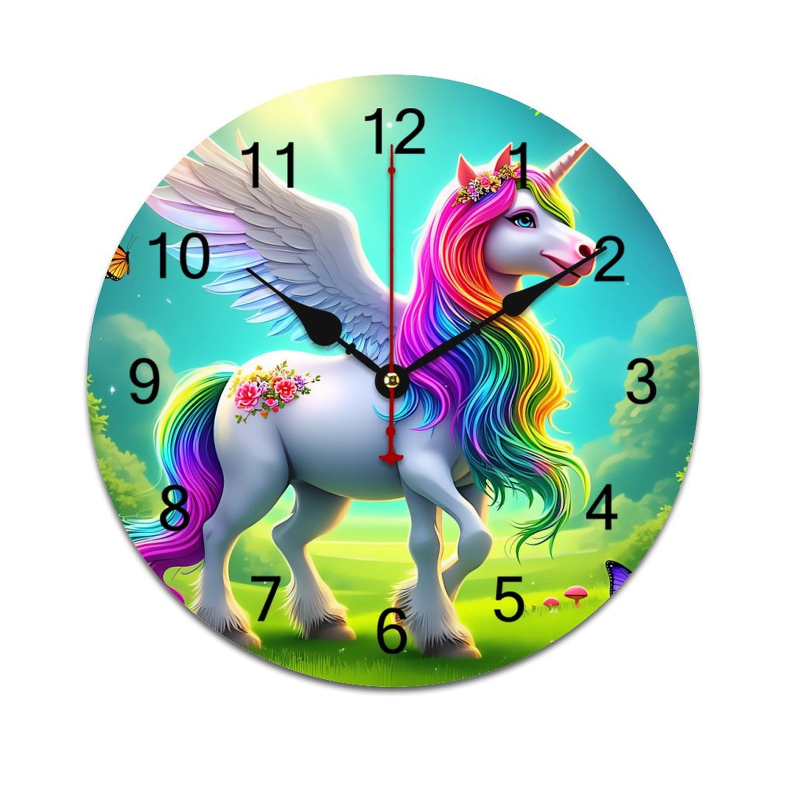 Cute Unicorn with Rainbow Time Decorative Wall Clocks Round Large Wall ...