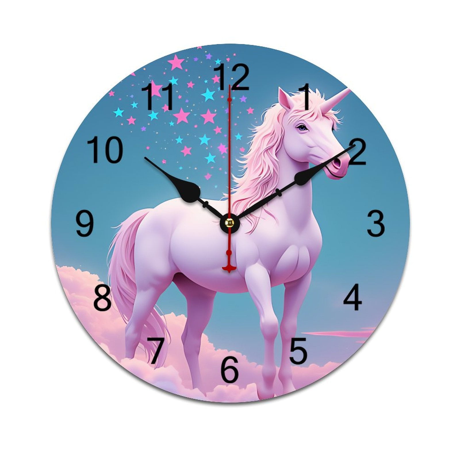 Cute Unicorn with Rainbow Word Saying Big Wall Clock Home Decor Art ...