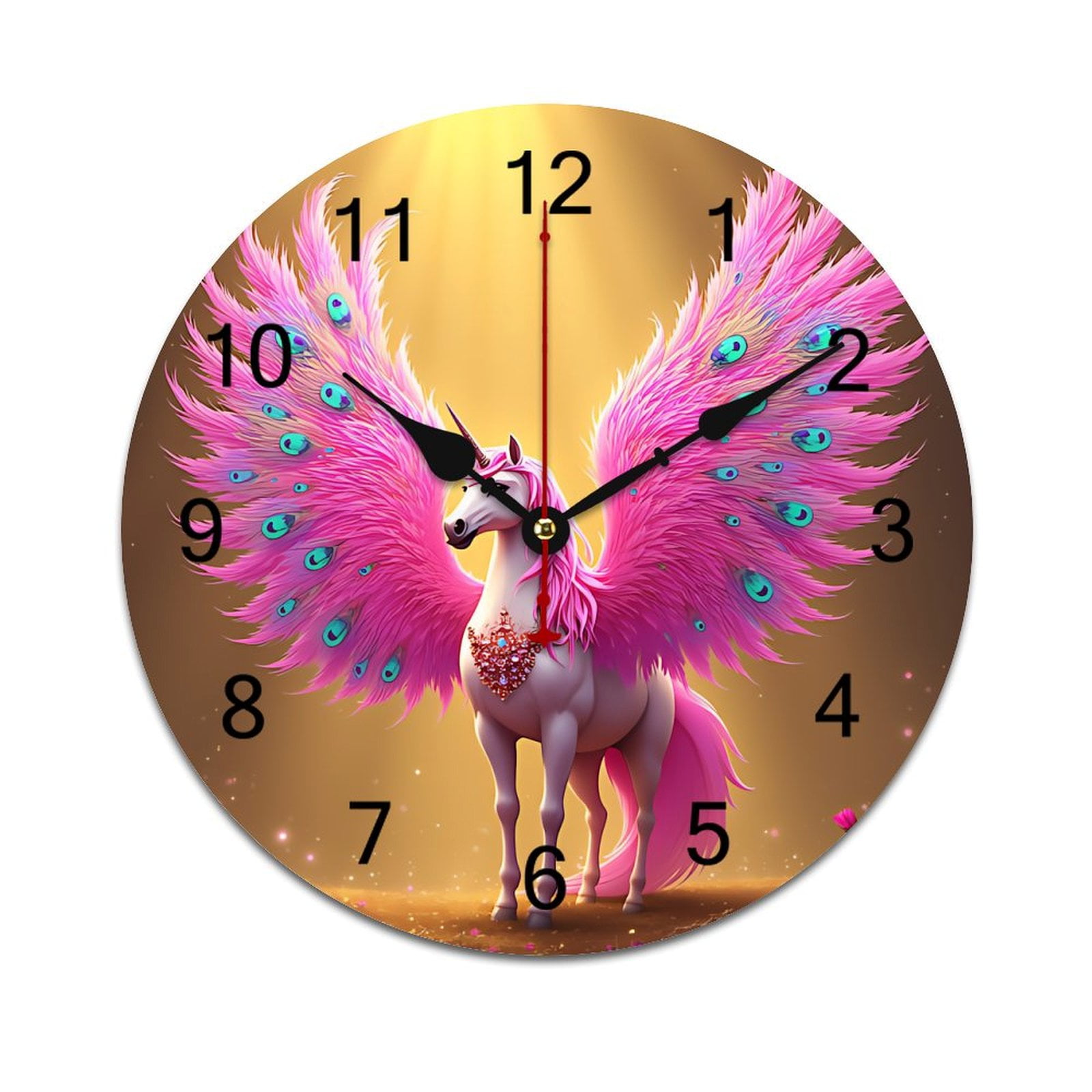 Cute Unicorn with Rainbow Word Saying Big Wall Clock Home Decor Art ...
