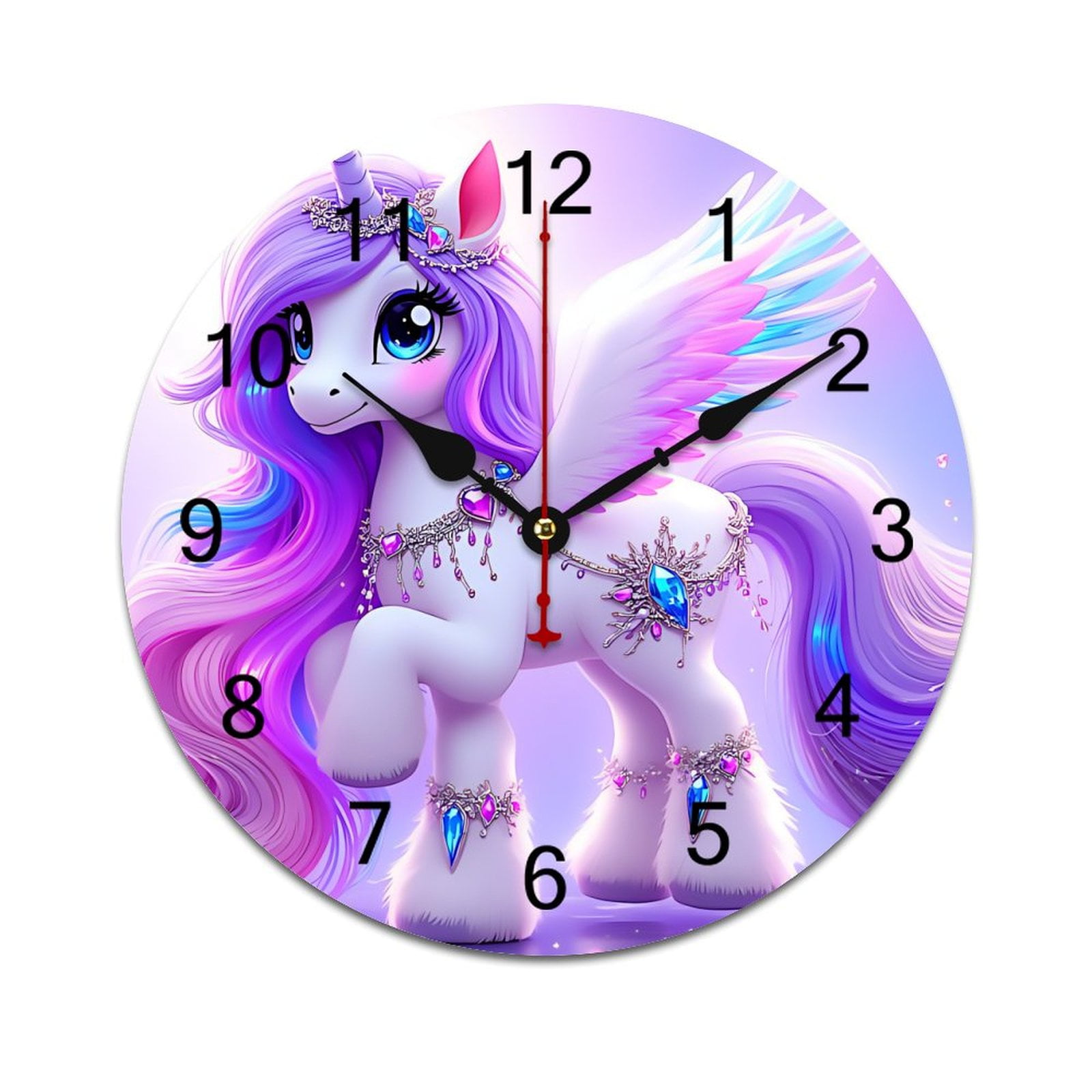 Cute Unicorn with Rainbow Word Saying Big Wall Clock Home Decor Art ...