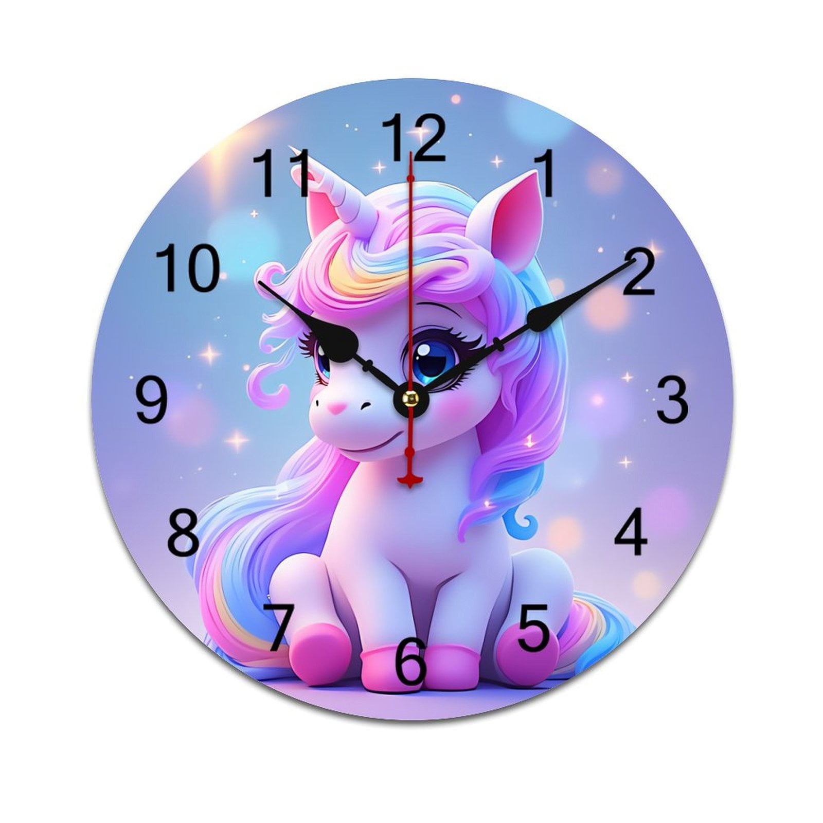 Cute Unicorn with Rainbow Word Saying Big Wall Clock Home Decor Art ...