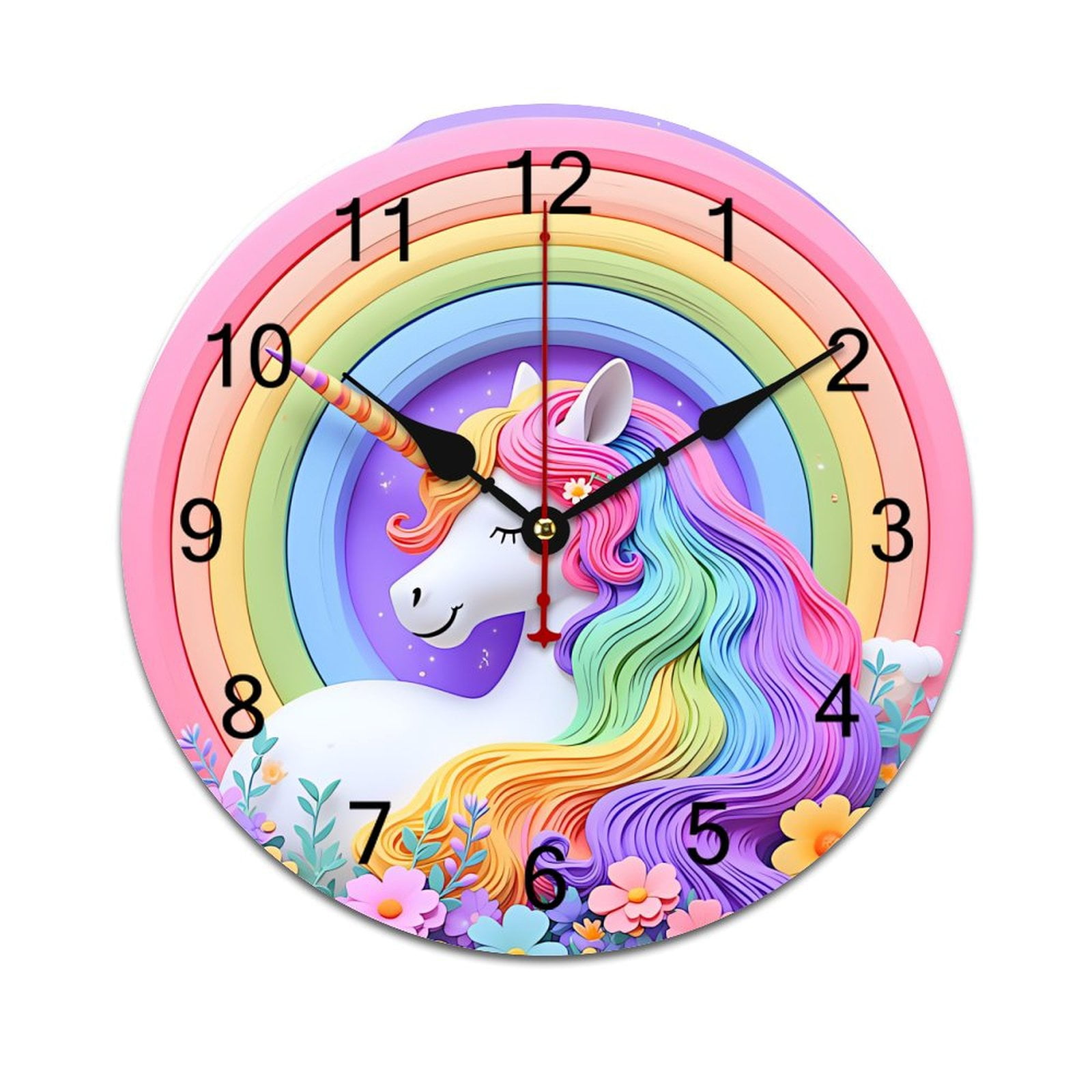 Cute Unicorn with Rainbow Word Saying Big Wall Clock Home Decor Art Watch Living Room Gift ...
