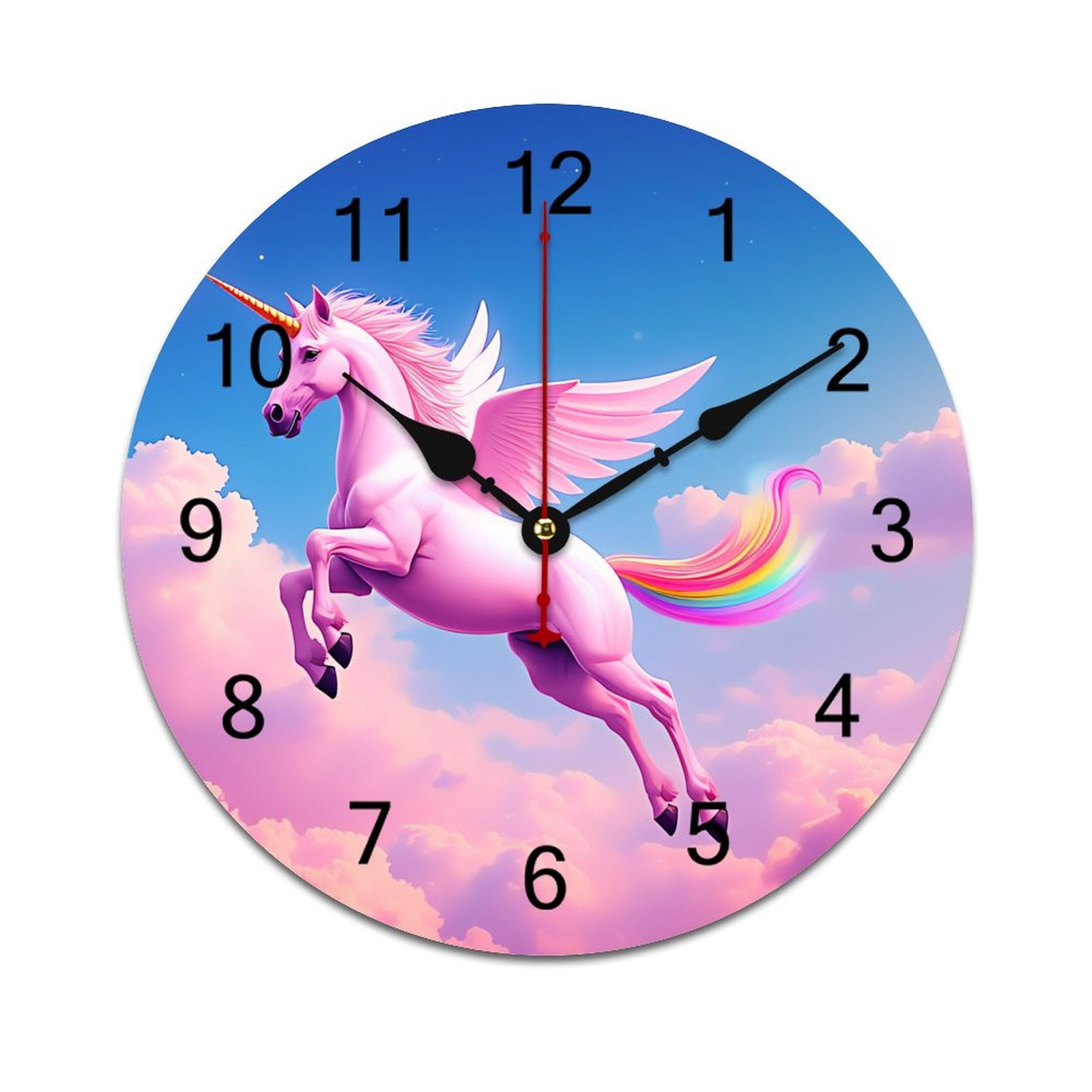 Cute Unicorn with Rainbow Word Saying Big Wall Clock Home Decor Art ...