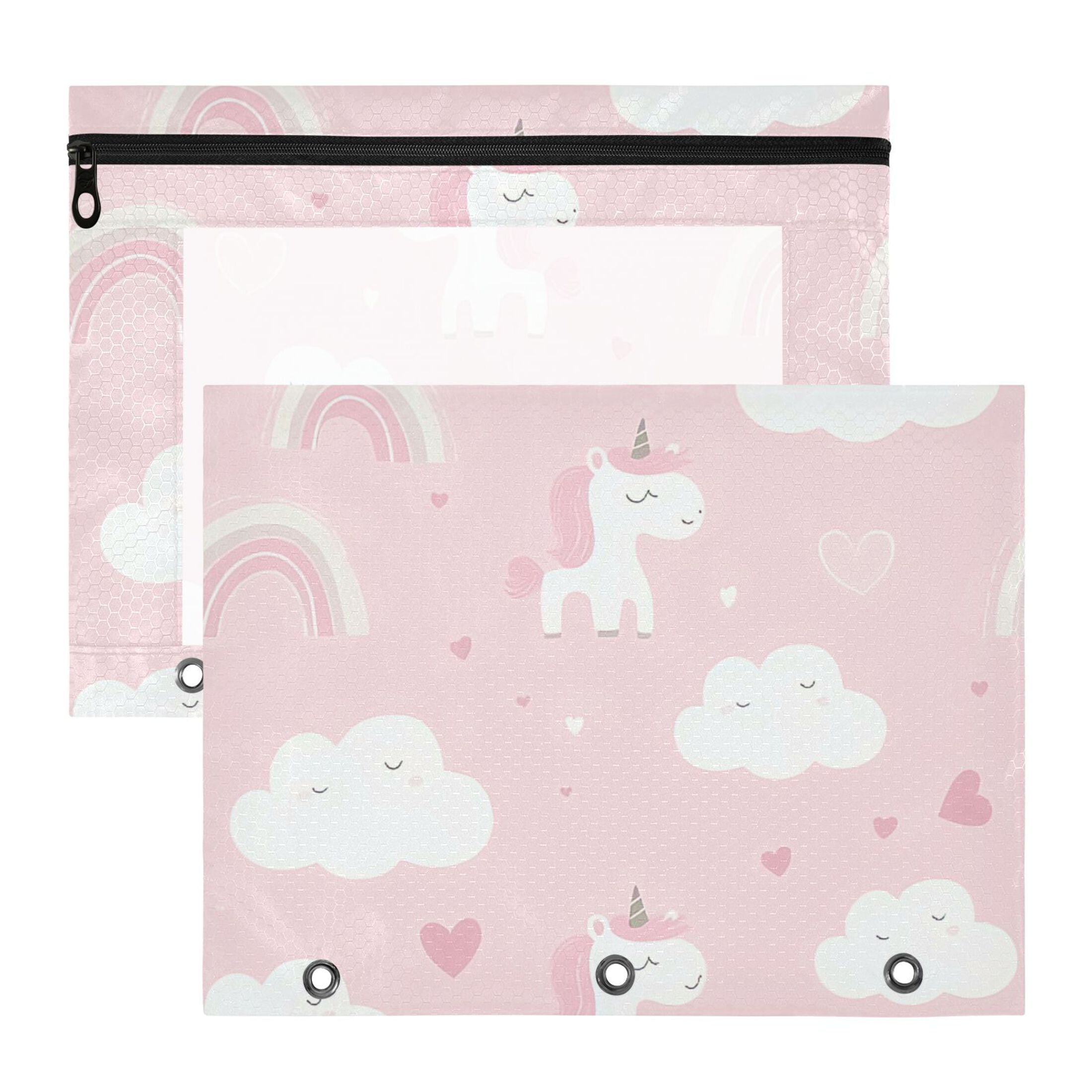 Cute Unicorns Clouds Rainbows Hearts Valentine 3-Ring Binder Pouches A4 ...