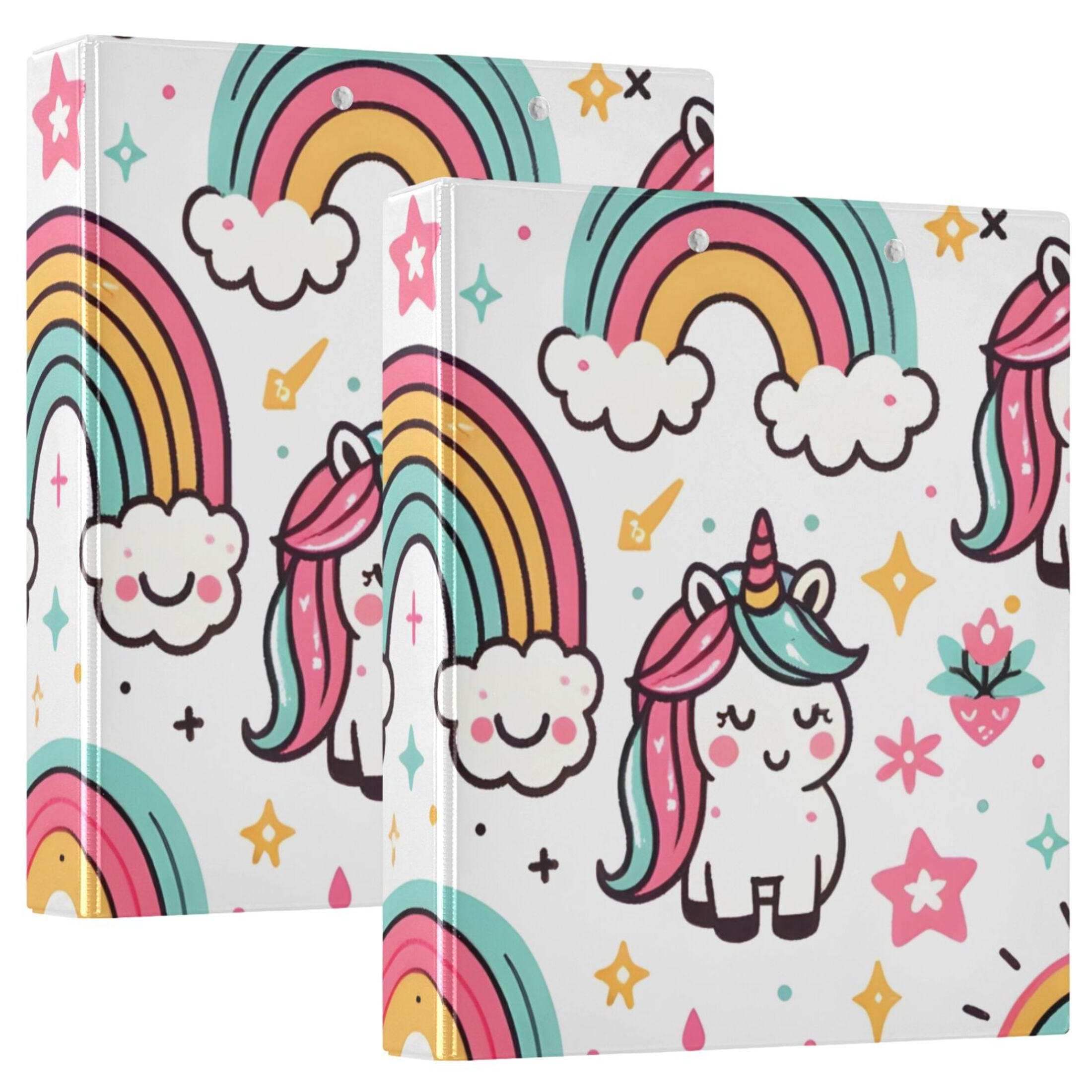 Cute Unicorns and Rainbow 3 Ring Hardcover Binders 1.5" Round Rings for ...