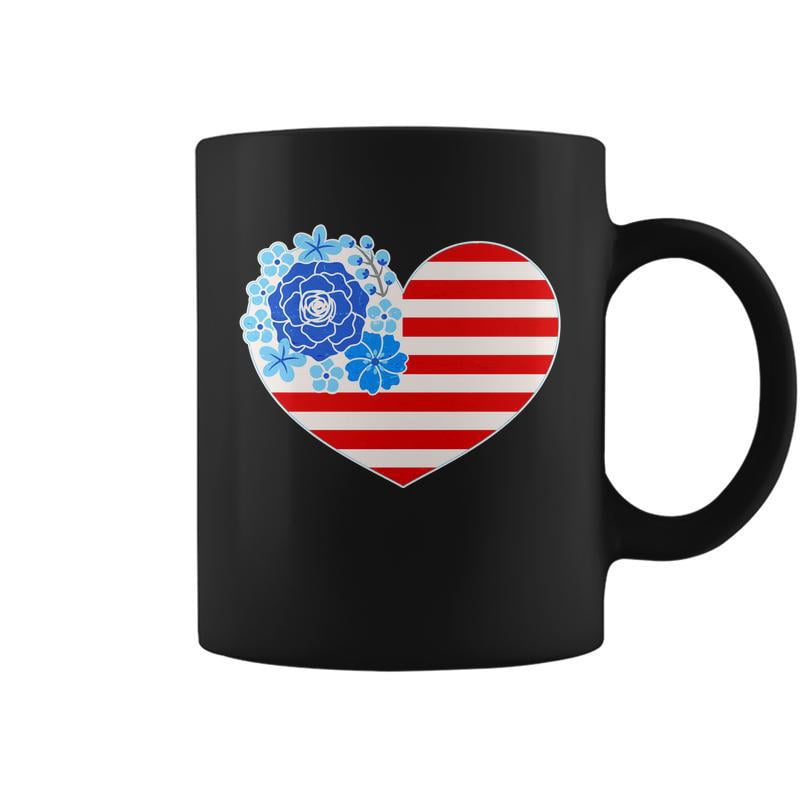 Cute Usa American Flag Flower Heart Coffee Mug - Walmart.com