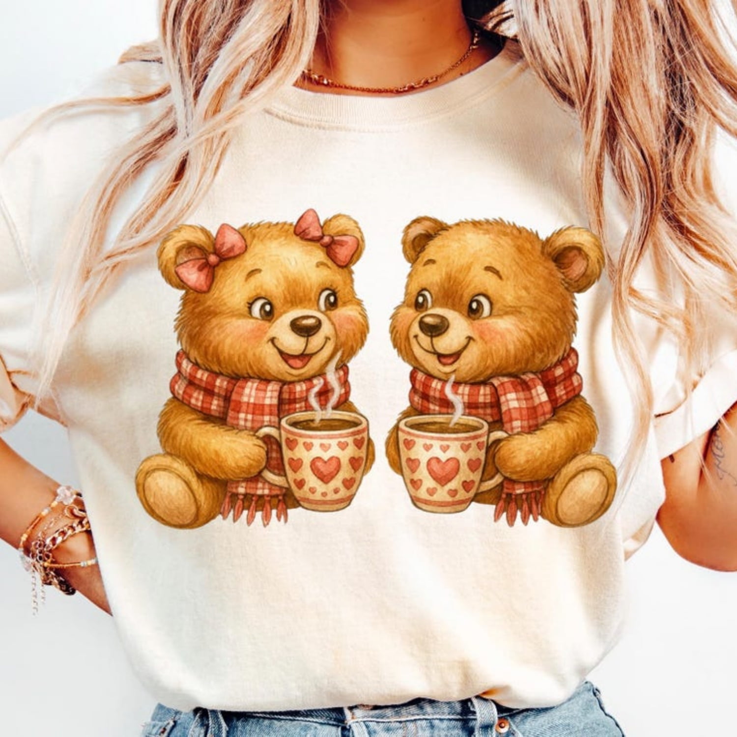 Cute VaL1entine Teddy Bears With Coffee Watercolor Sublimation, Plaid ...