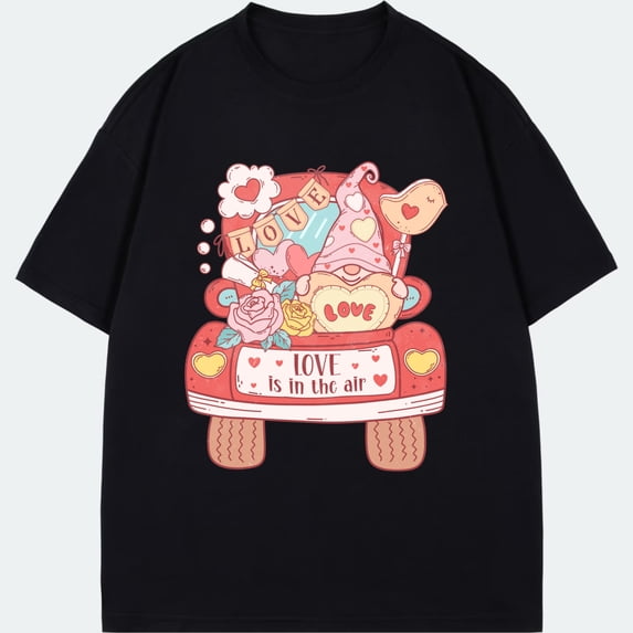 Cute Valentine Car Print T Shirt Black Love Is In The Air Cartoon ...