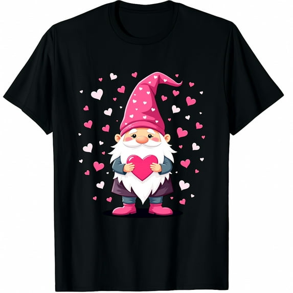Cute Valentine Gnome Holding Heart Balloon Peace Love Graphic Crew Neck ...