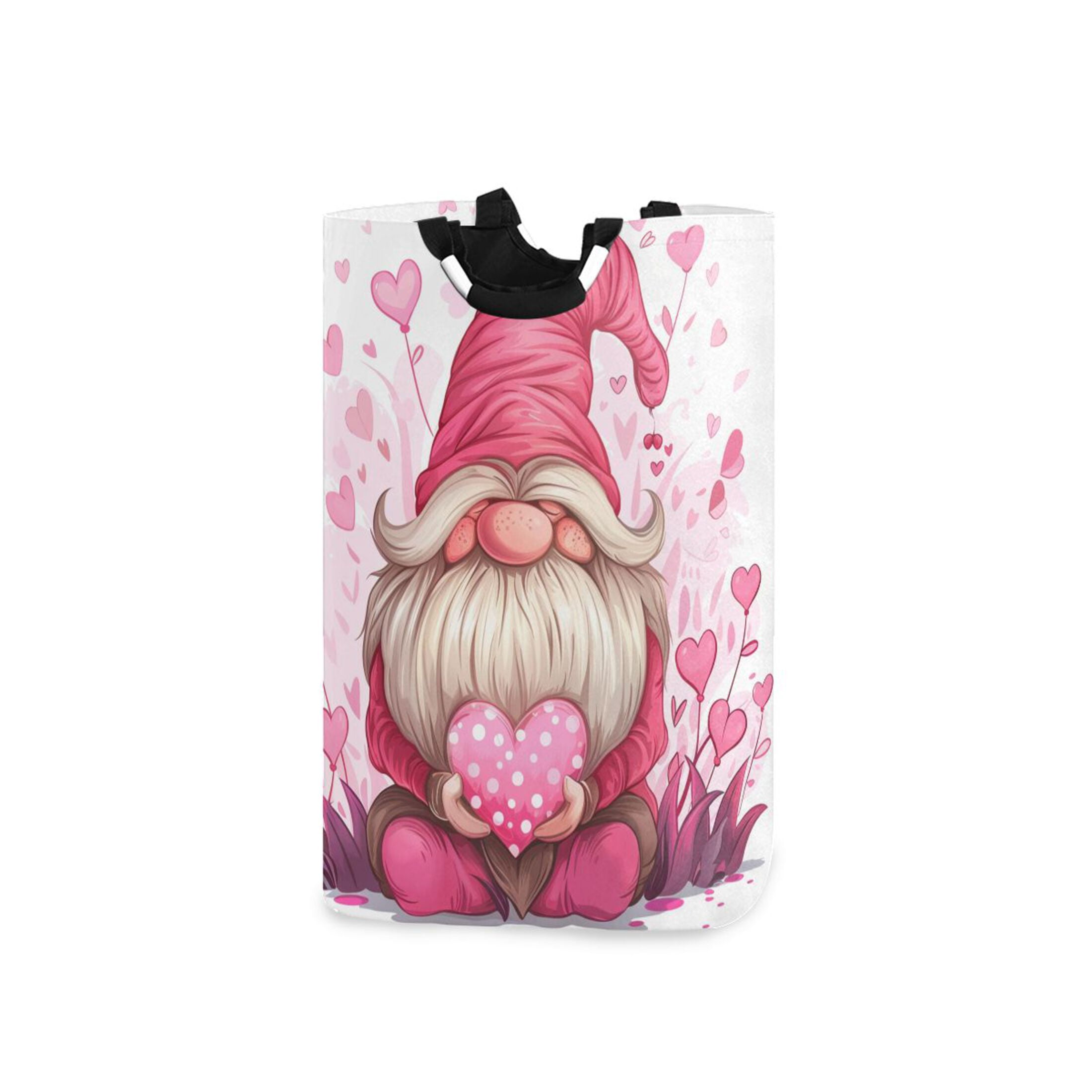 Cute Valentine Gnome with Heart Cartoon Laundry Basket with Handles ...